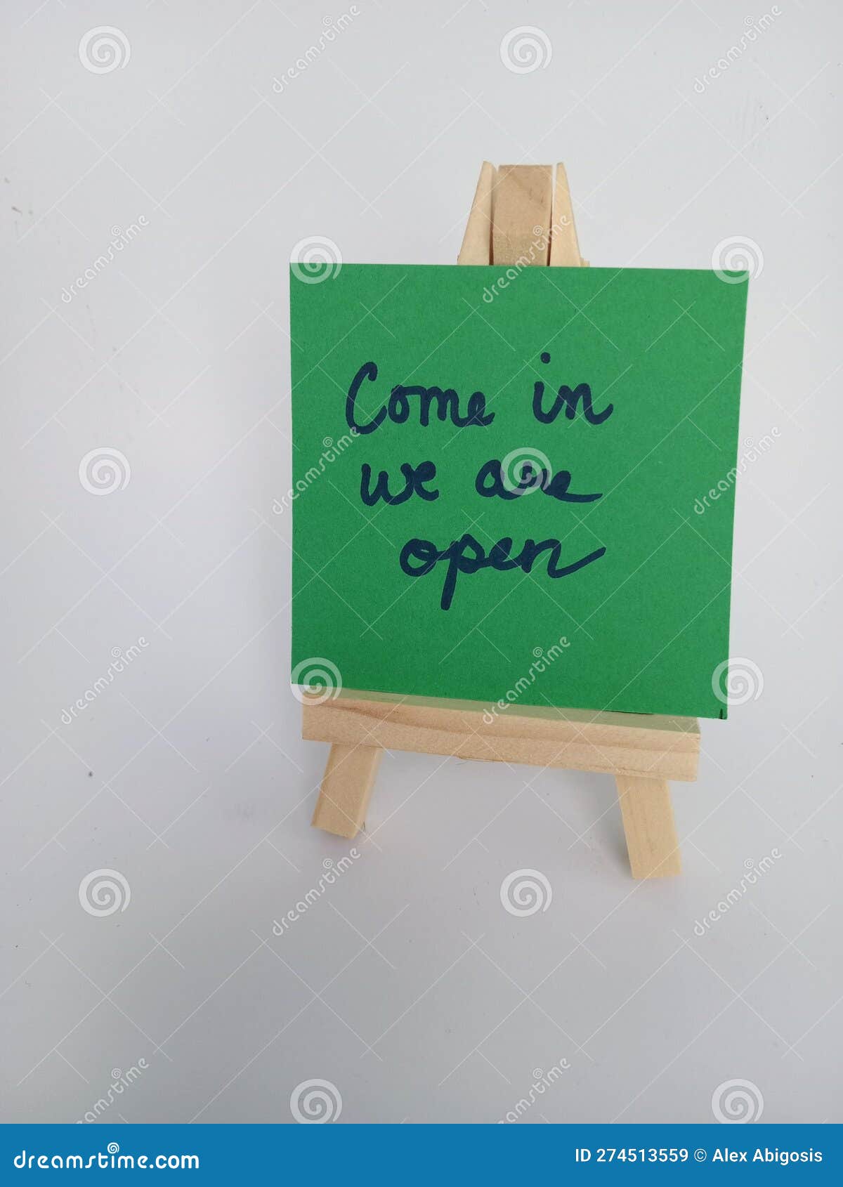 Come in we are Open Sign on a Wood Easel on a White Background Stock ...