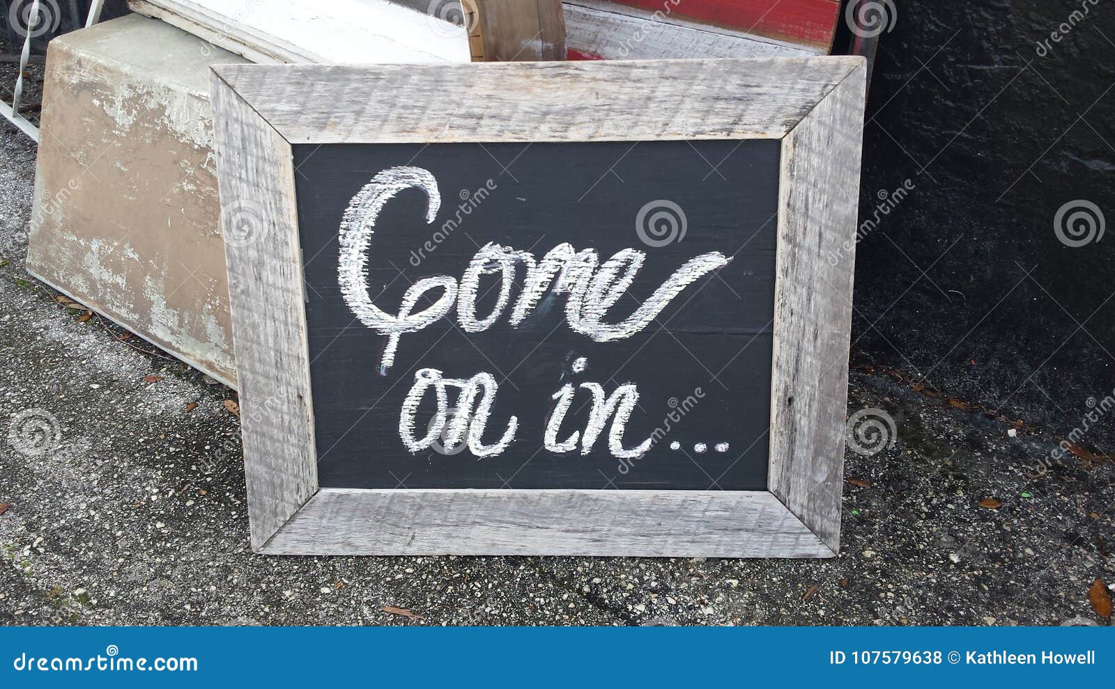 Come on in sign stock photo. Image of chalkboard, black - 107579638