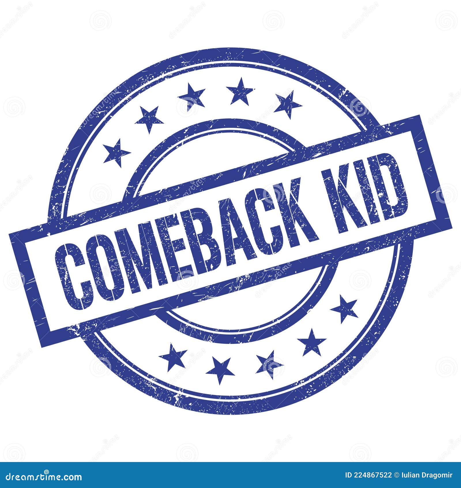 COMEBACK KID Text Written on Blue Vintage Round Stamp Stock ...
