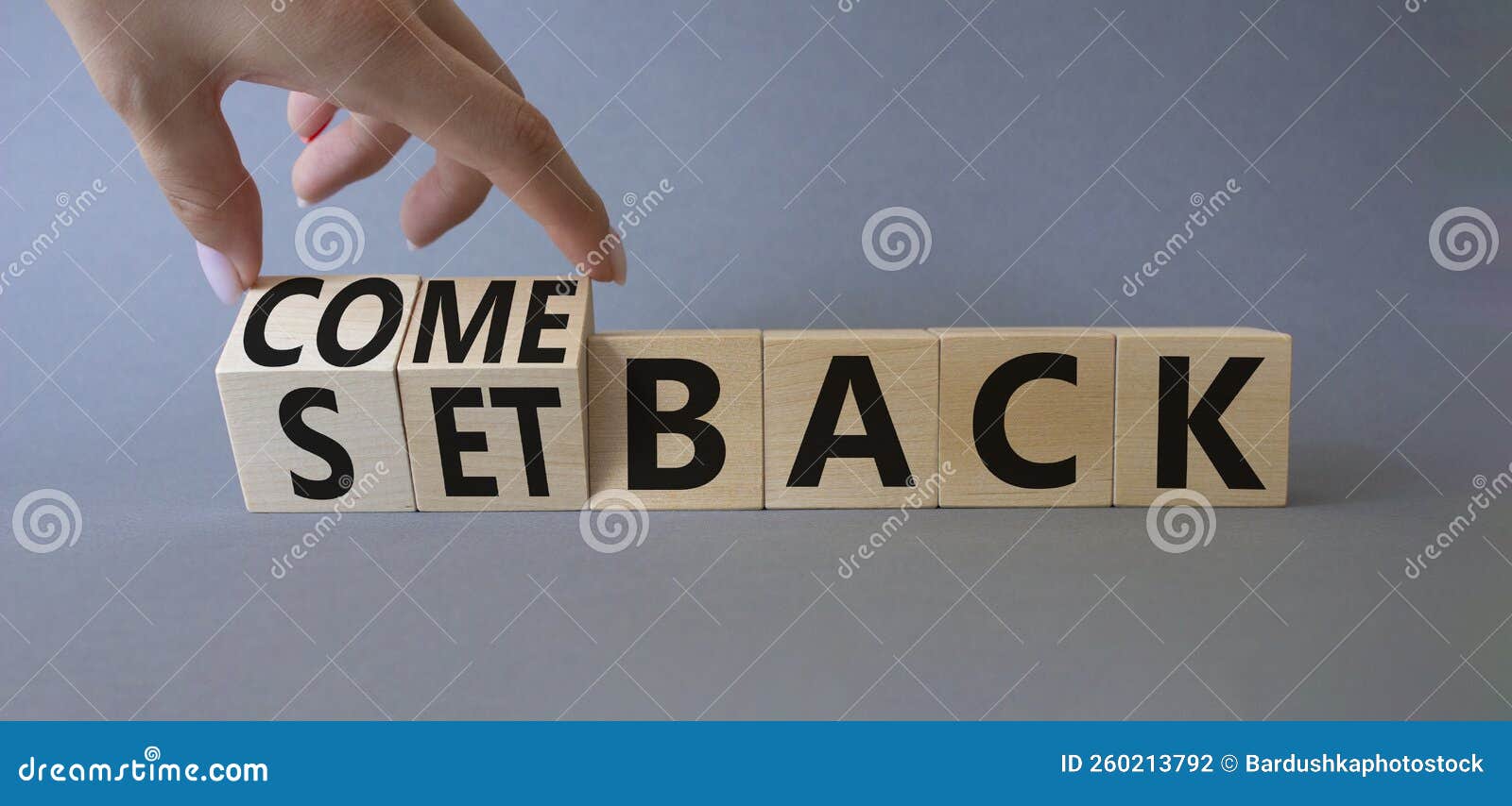 Comeback and Setback Symbol. Hand Turns a Cube and Changes the Word ...