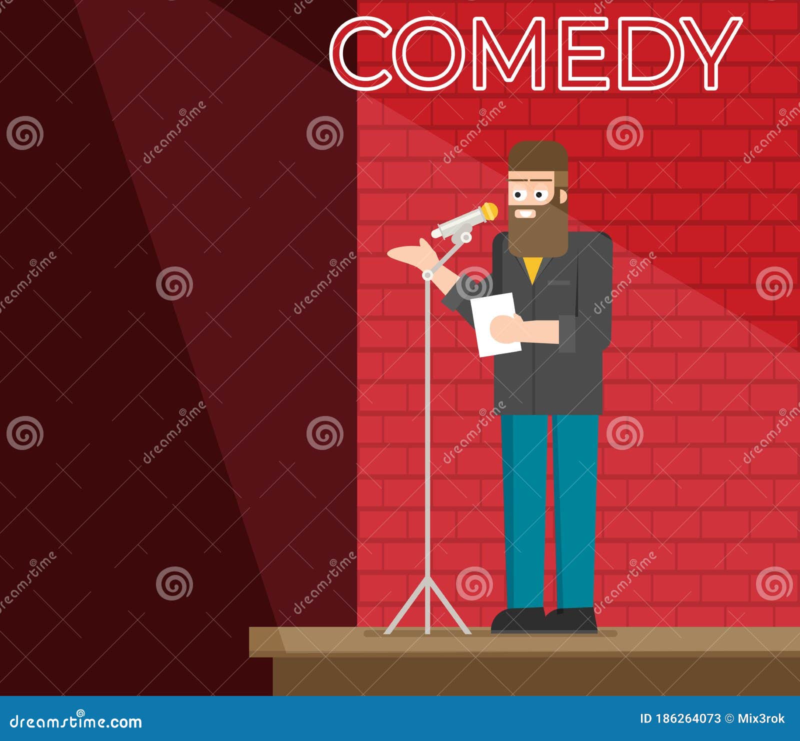 Comedian Stand Up Comedy Characters Sitting On Scene And Holding ...
