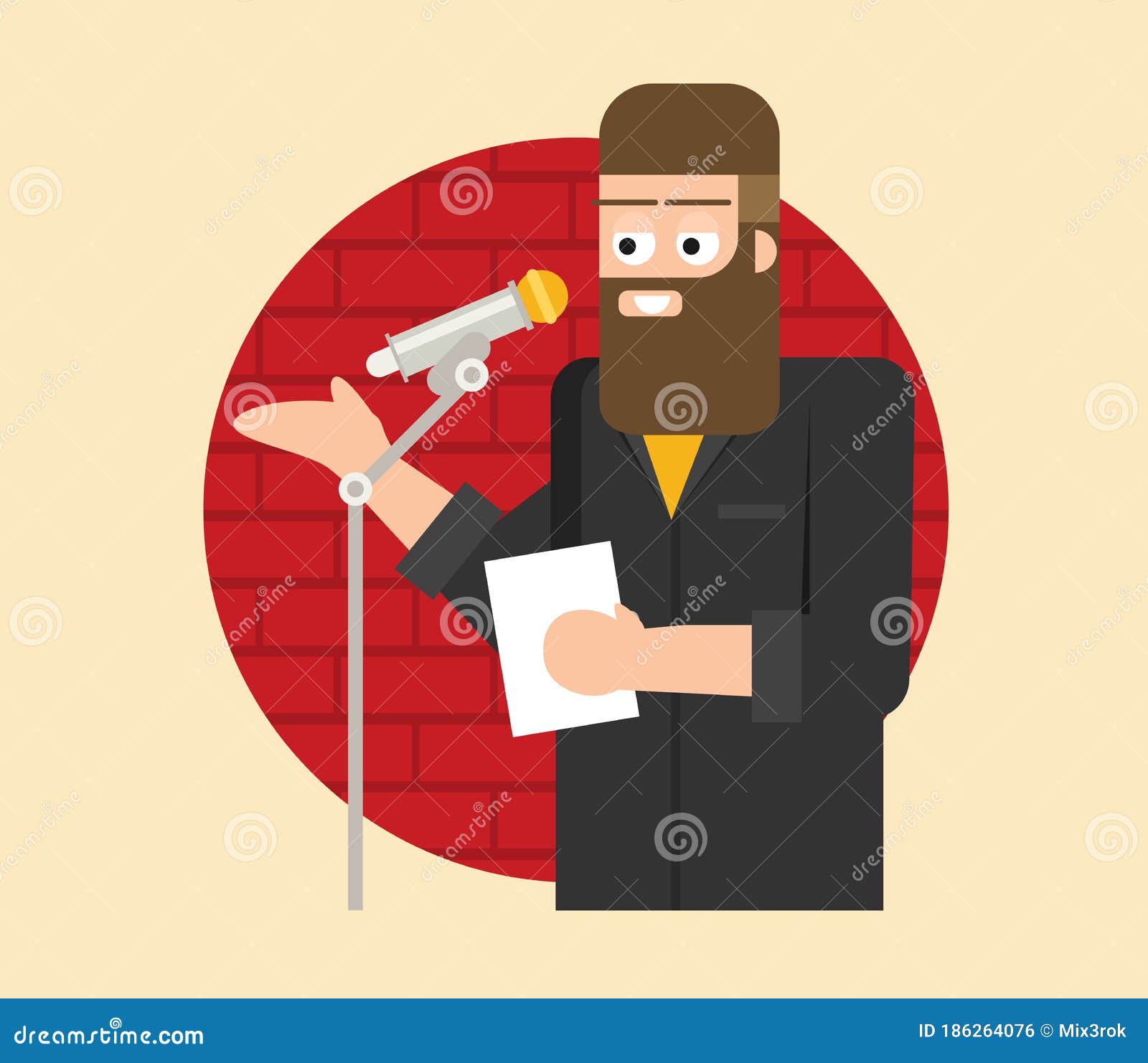 Comedian Doing Stand Up. Flat Vector Stock Vector - Illustration of ...