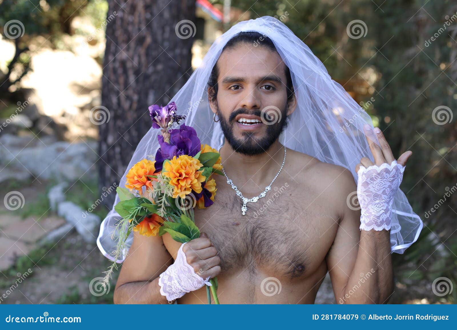Comedian Dressed Like a Bride Stock Image - Image of bouquet, bridal ...