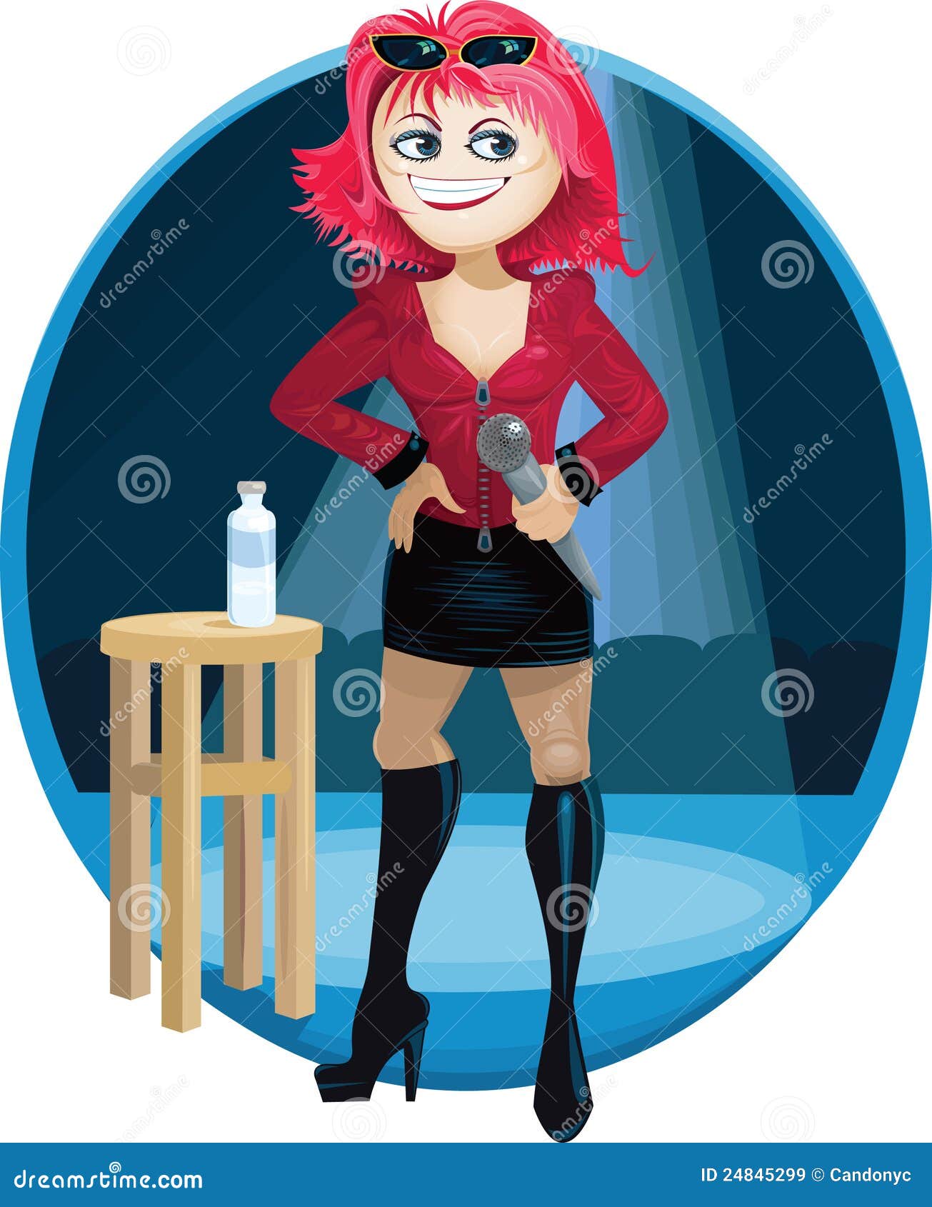 Woman Comedian Performing Standup Comedy, Standing With Microphone ...