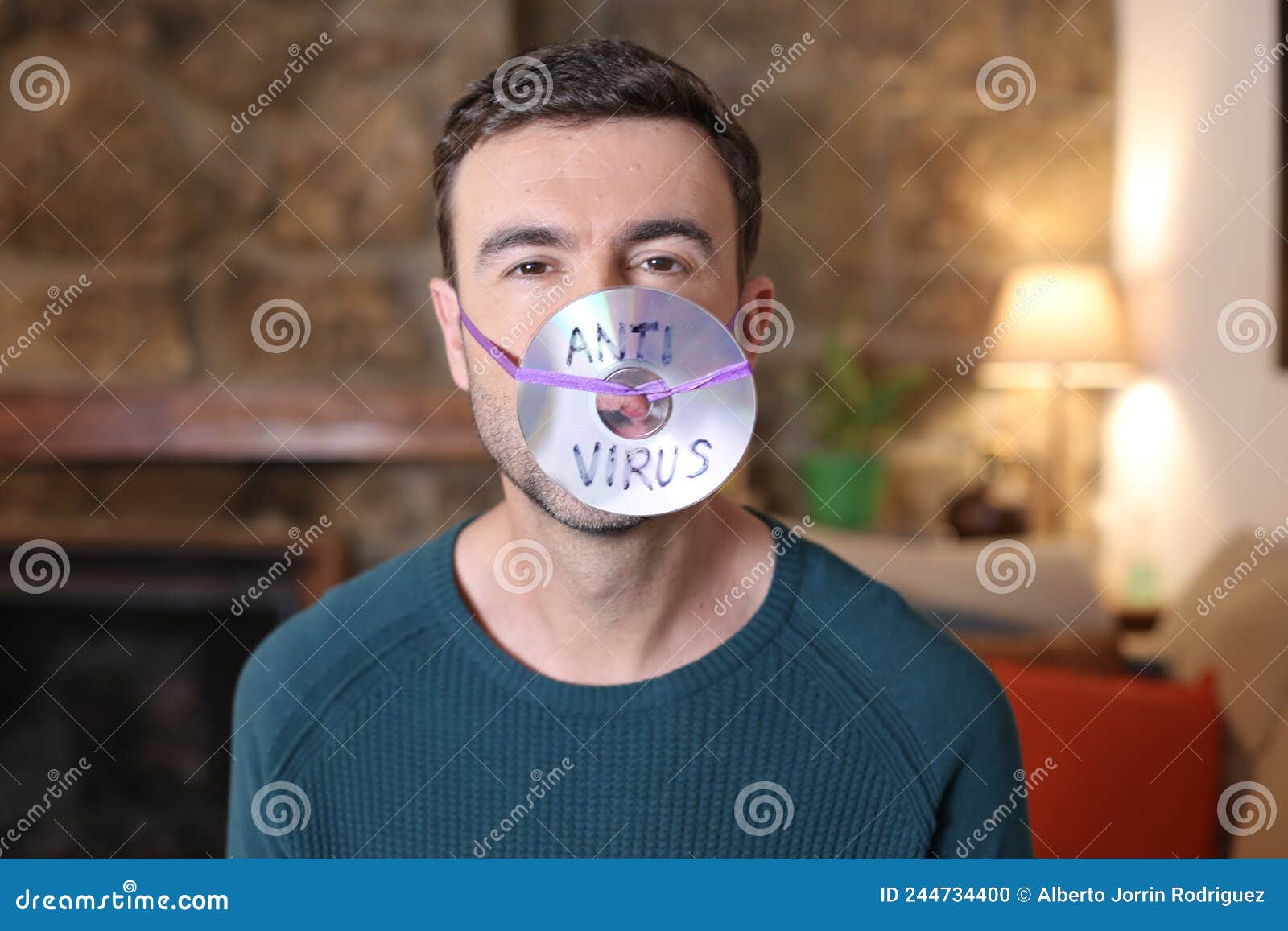 Comedian Wearing Antivirus Cd Protective Mask Stock Photo - Image of ...