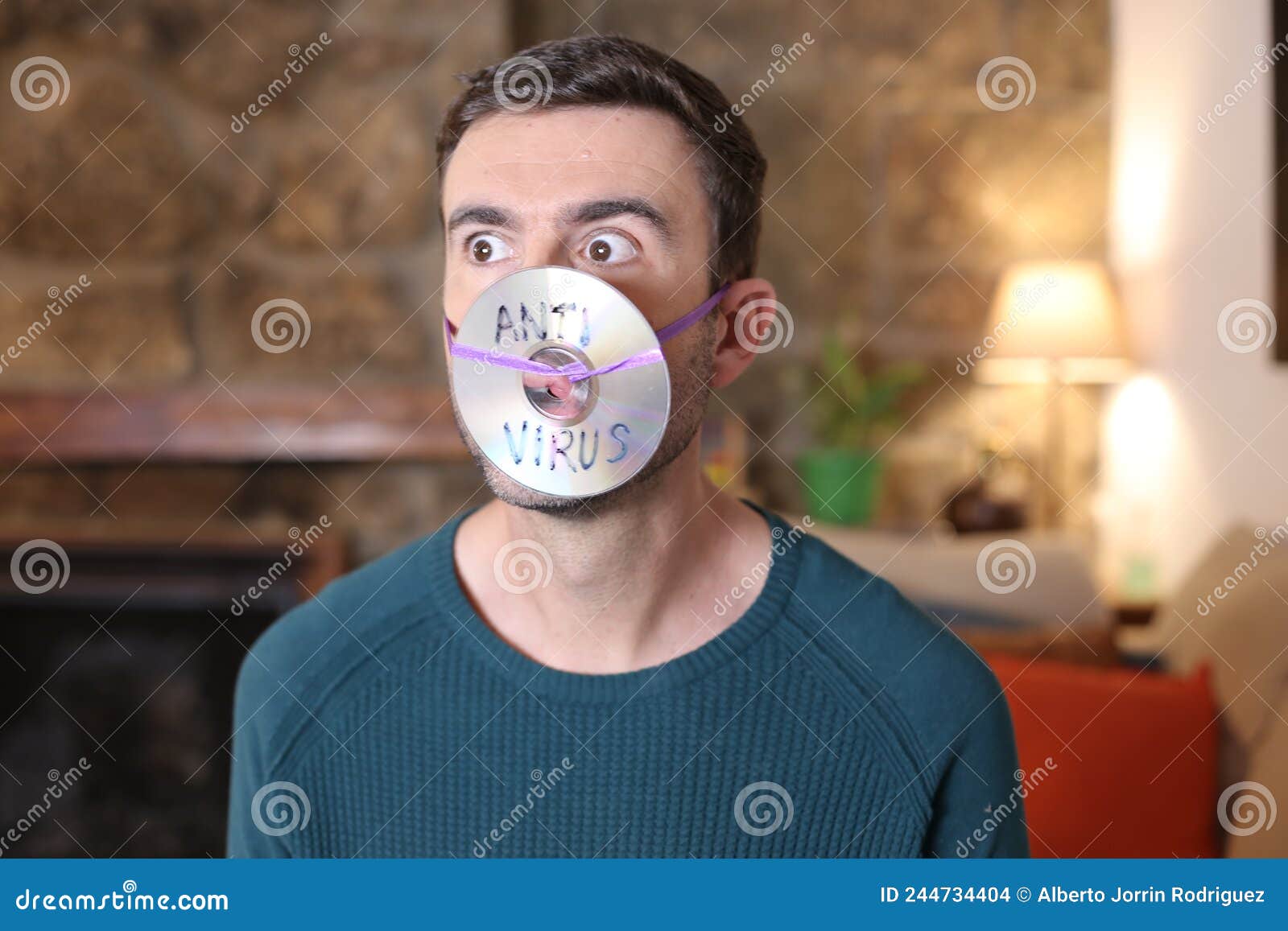 Comedian Wearing Antivirus Cd Protective Mask Stock Photo - Image of ...