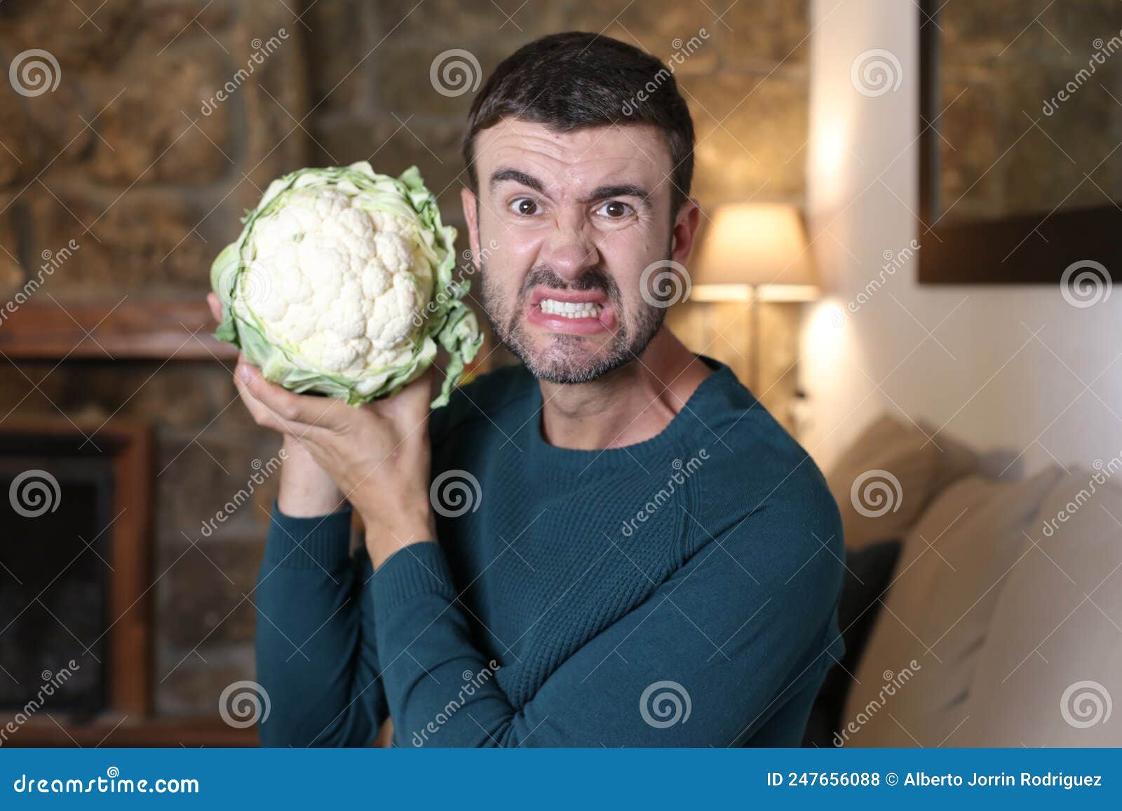Comedic Image of Man Disliking a Raw Cauliflower Stock Photo - Image of ...