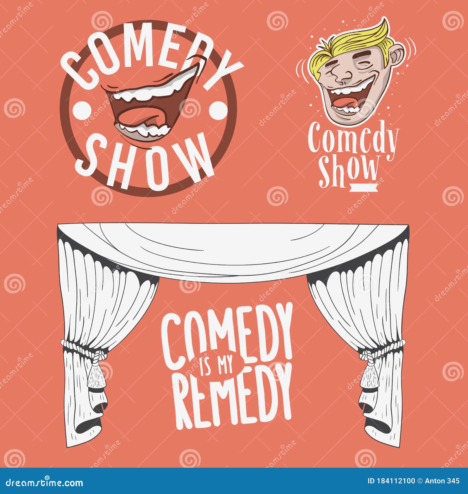 Comedy Show Comedian Hand Lettering Vector Illustrations Set Designs ...