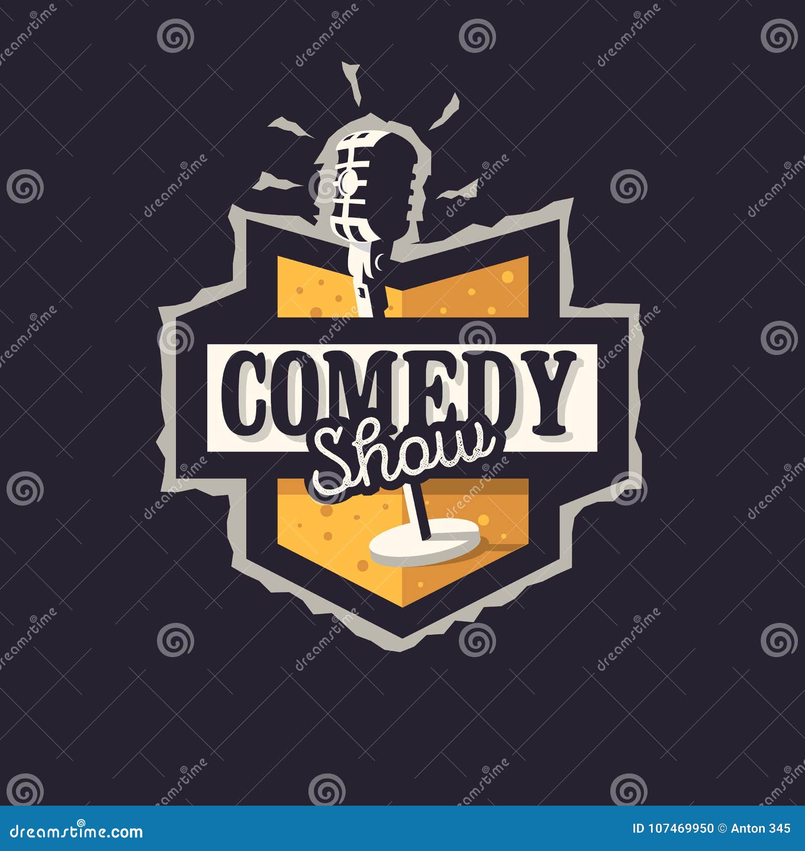 Comedy Show Logo Badge Emblem Design with Old Fashioned Microphone ...