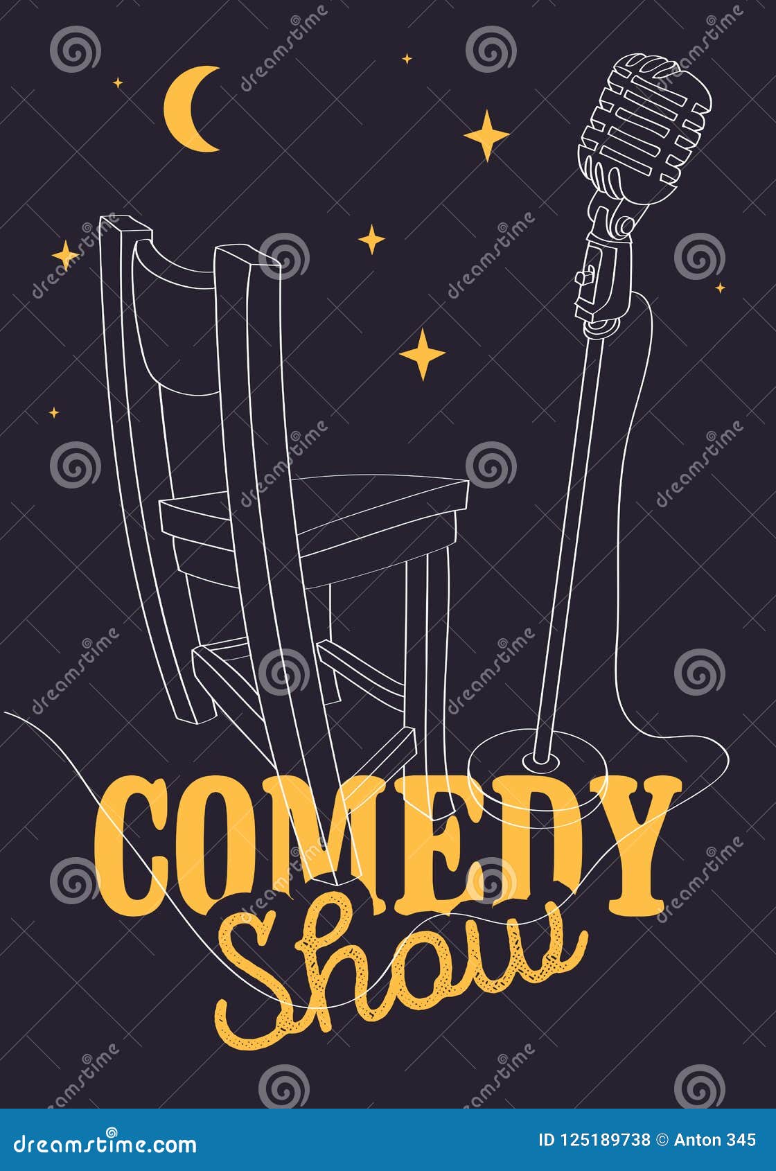Comedy Show Poster with Bar Chair and Microphone Vector Image Stock ...