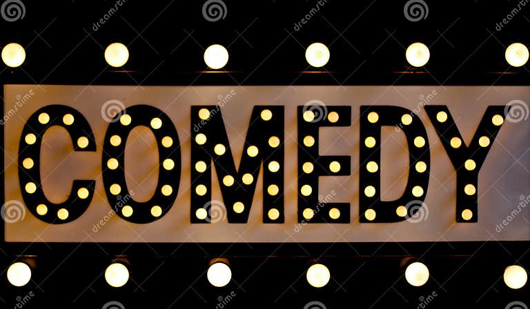 Comedy sign in lights stock image. Image of border, rust - 10939035