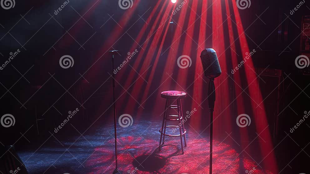 Comedy Stage Setup with Microphone and Spotlight Stock Illustration ...