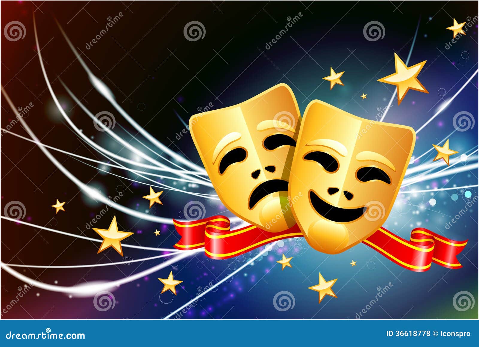 Comedy and Tragedy Masks on Abstract Modern Light Background Stock ...