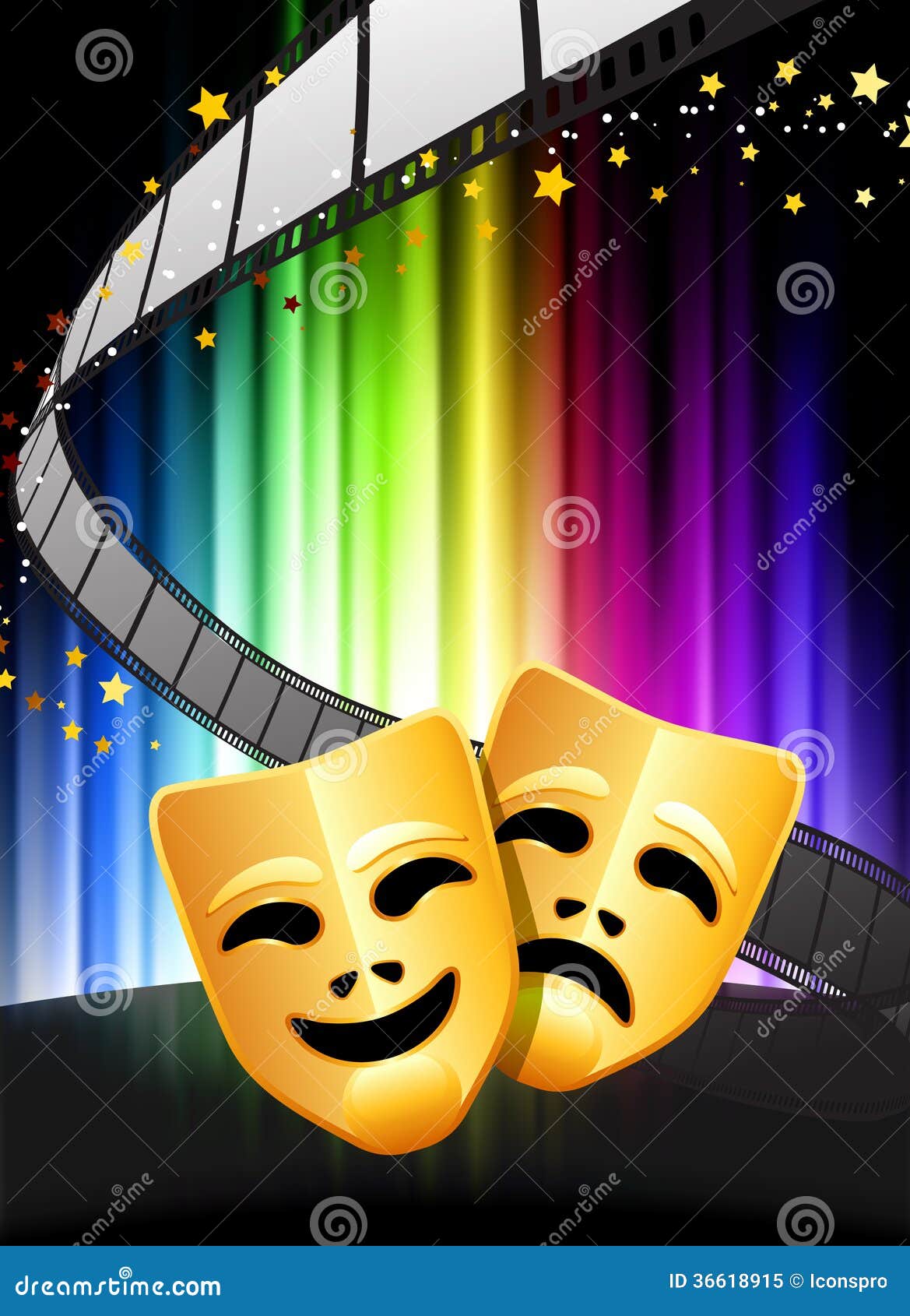 Comedy and Tragedy Masks on Abstract Spectrum Background Stock ...