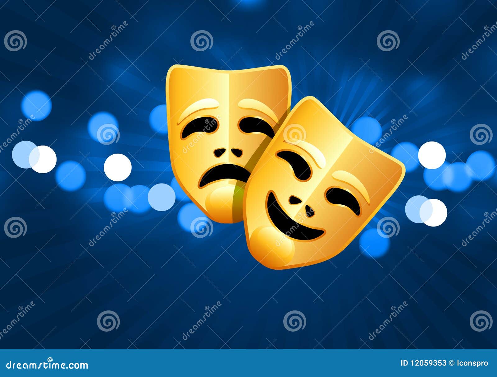 Comedy and Tragedy Masks on Blue Glow Background Stock Illustration ...