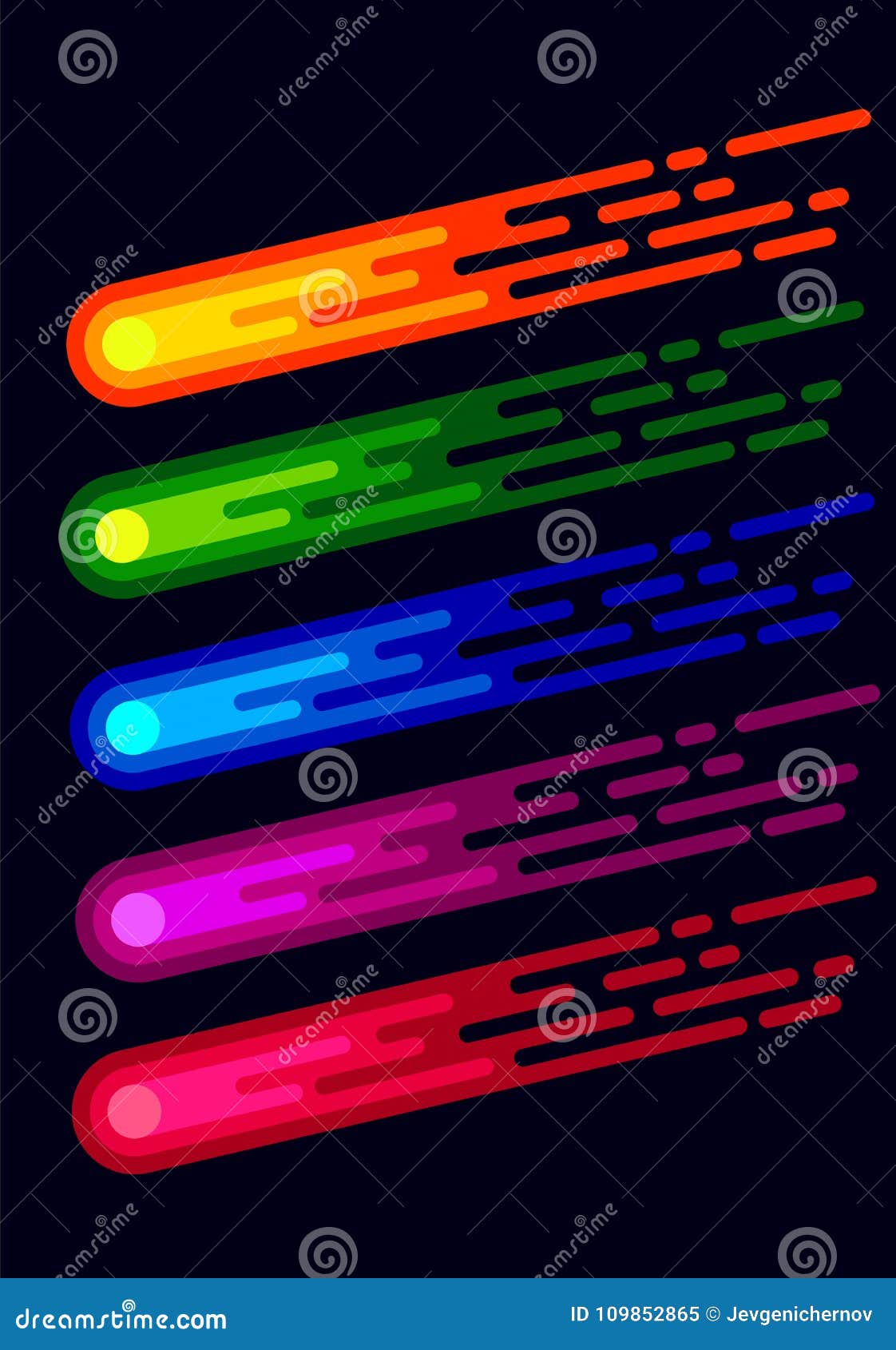 Comet or Asteroid Flat Style Different Colors Set Stock Vector ...
