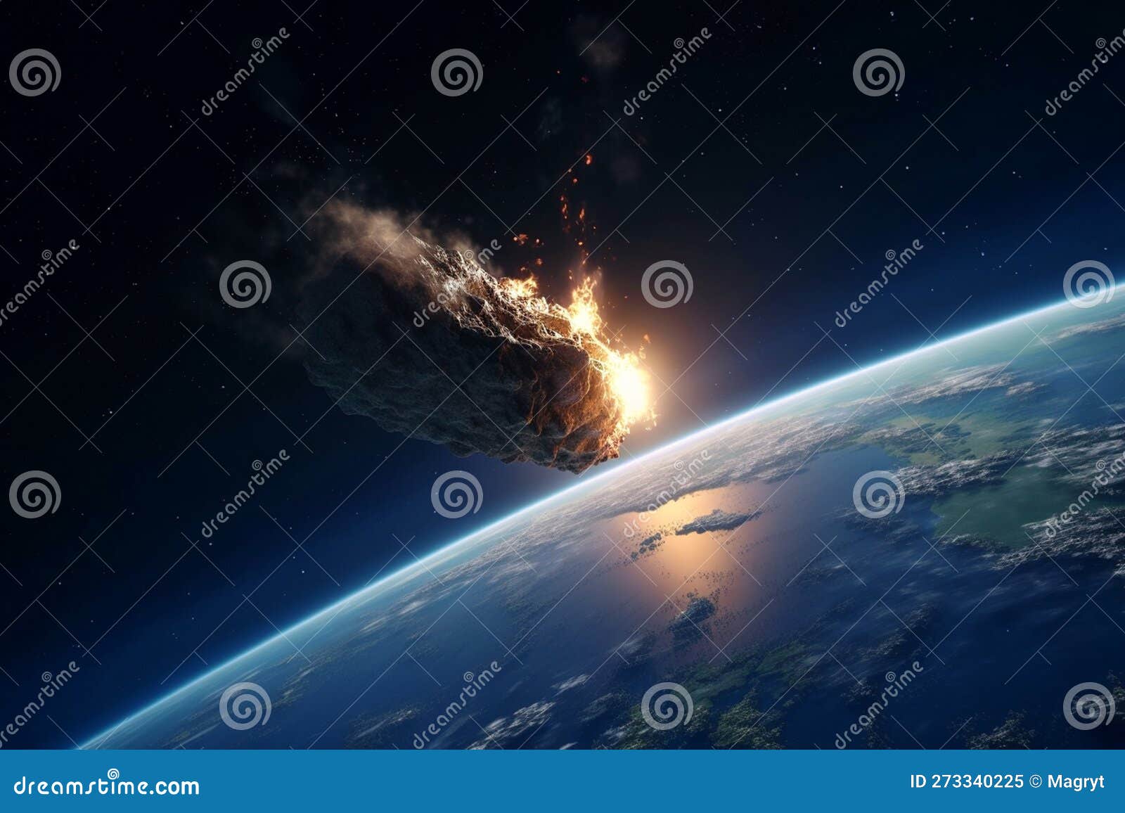 Comet or Asteroid, Meteor Falling To Planet Earth. Planet and Big ...