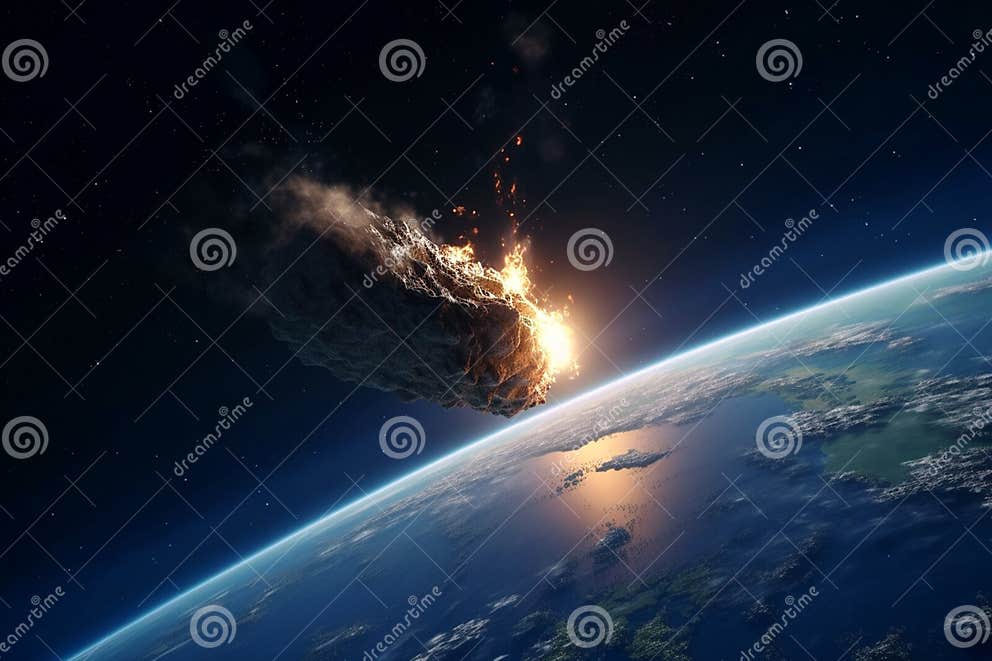 Comet or Asteroid, Meteor Falling To Planet Earth. Planet and Big ...