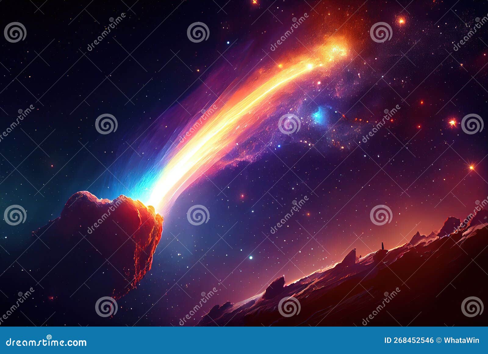 Comet, Asteroid or Meteorite on the Sky. Fantasy Galaxy Generative AI ...