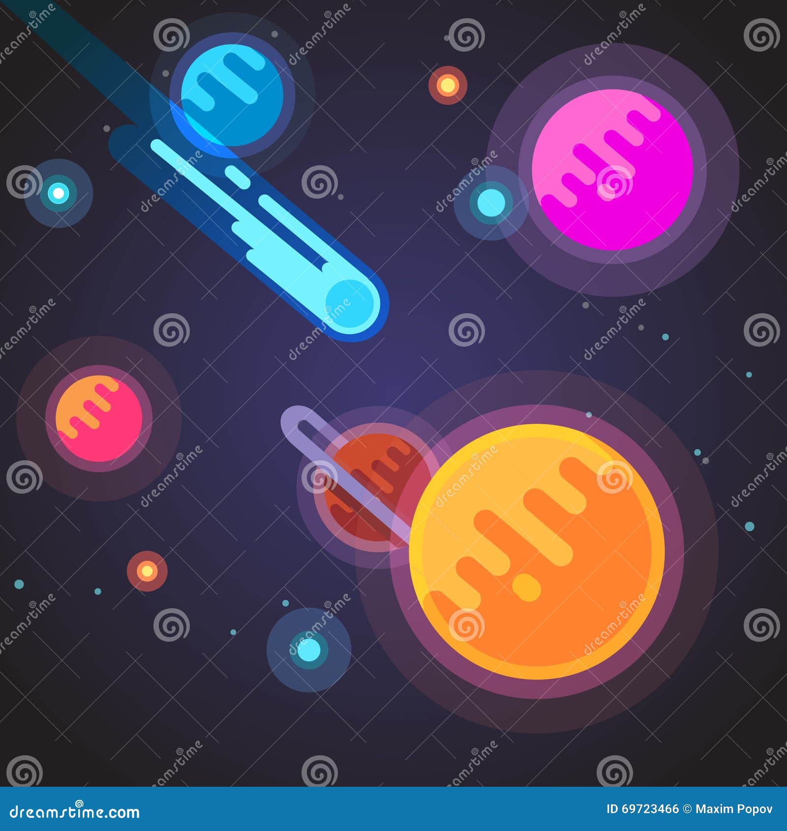 Comet Flying In The Violet Sky With Shiny Stars And Crescent Moon ...