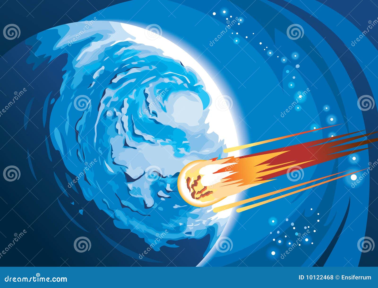 Comet flying over a planet stock vector. Illustration of glow - 10122468