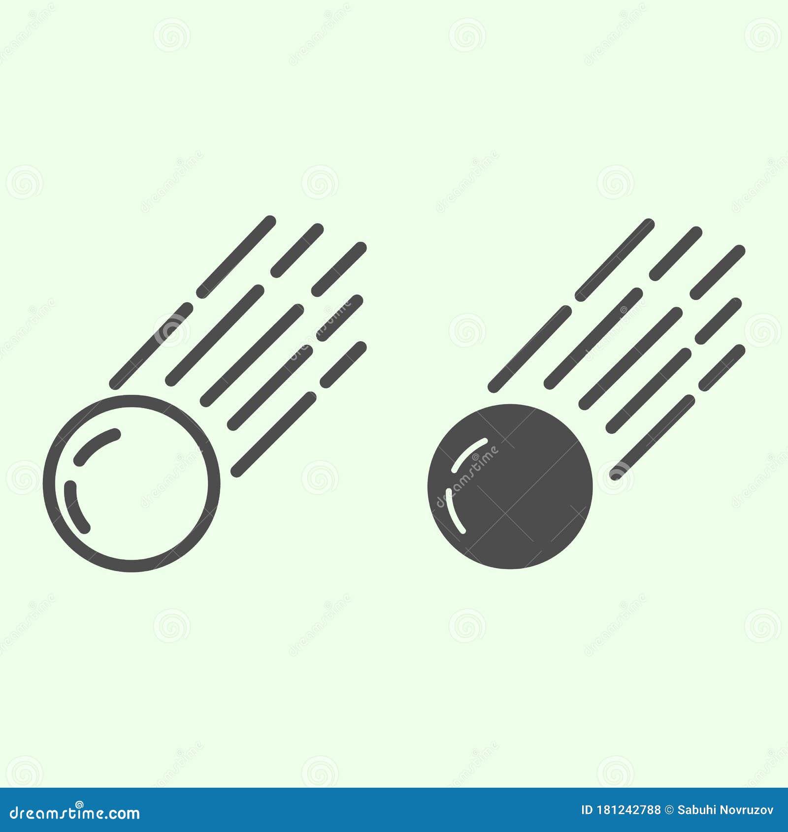 Comet Line and Solid Icon. Falling Meteorite with Flame or Asteroid ...
