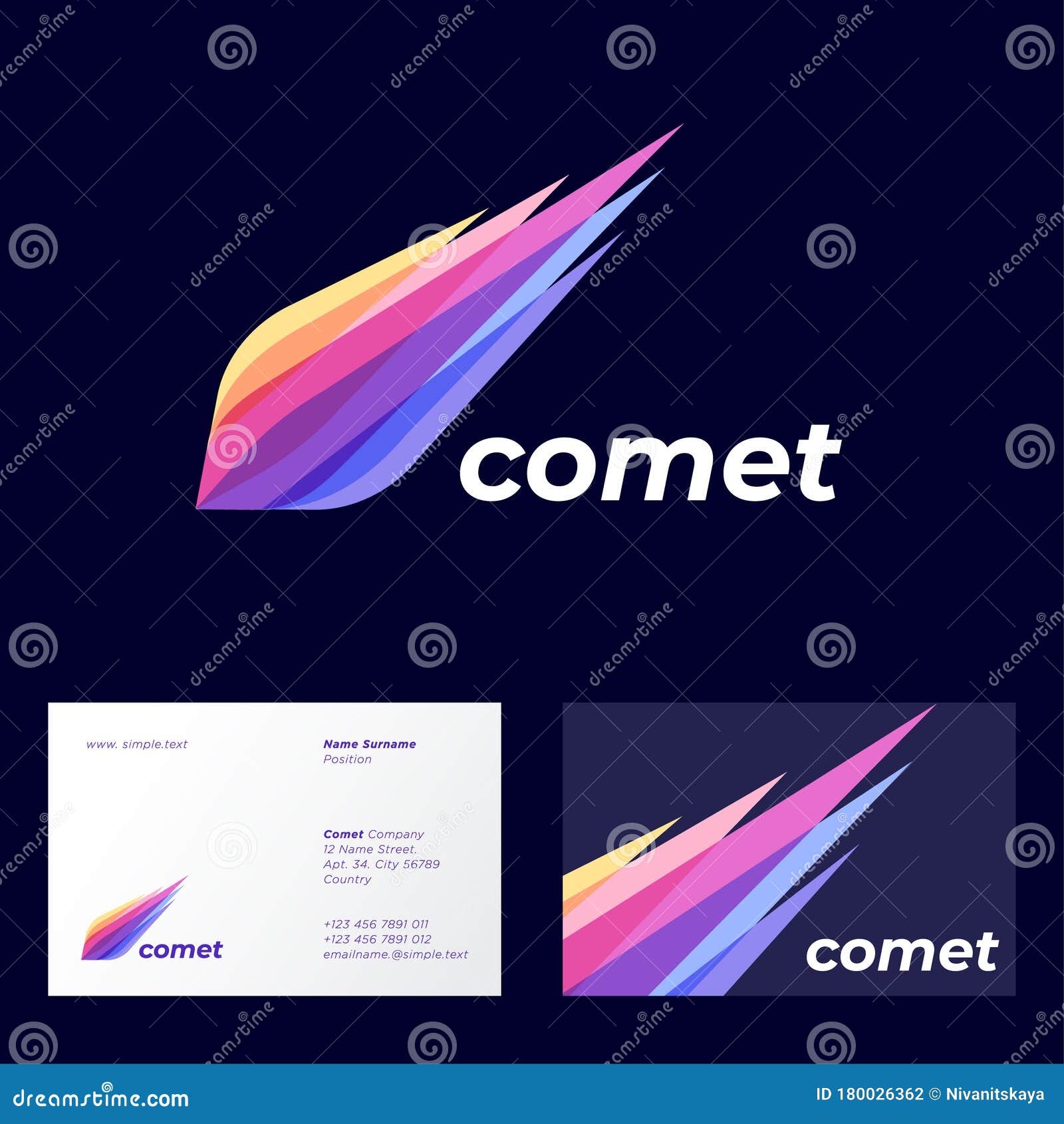 Comet Logo. Letters And Comet Icon. Bright Meteor On A Dark Background ...