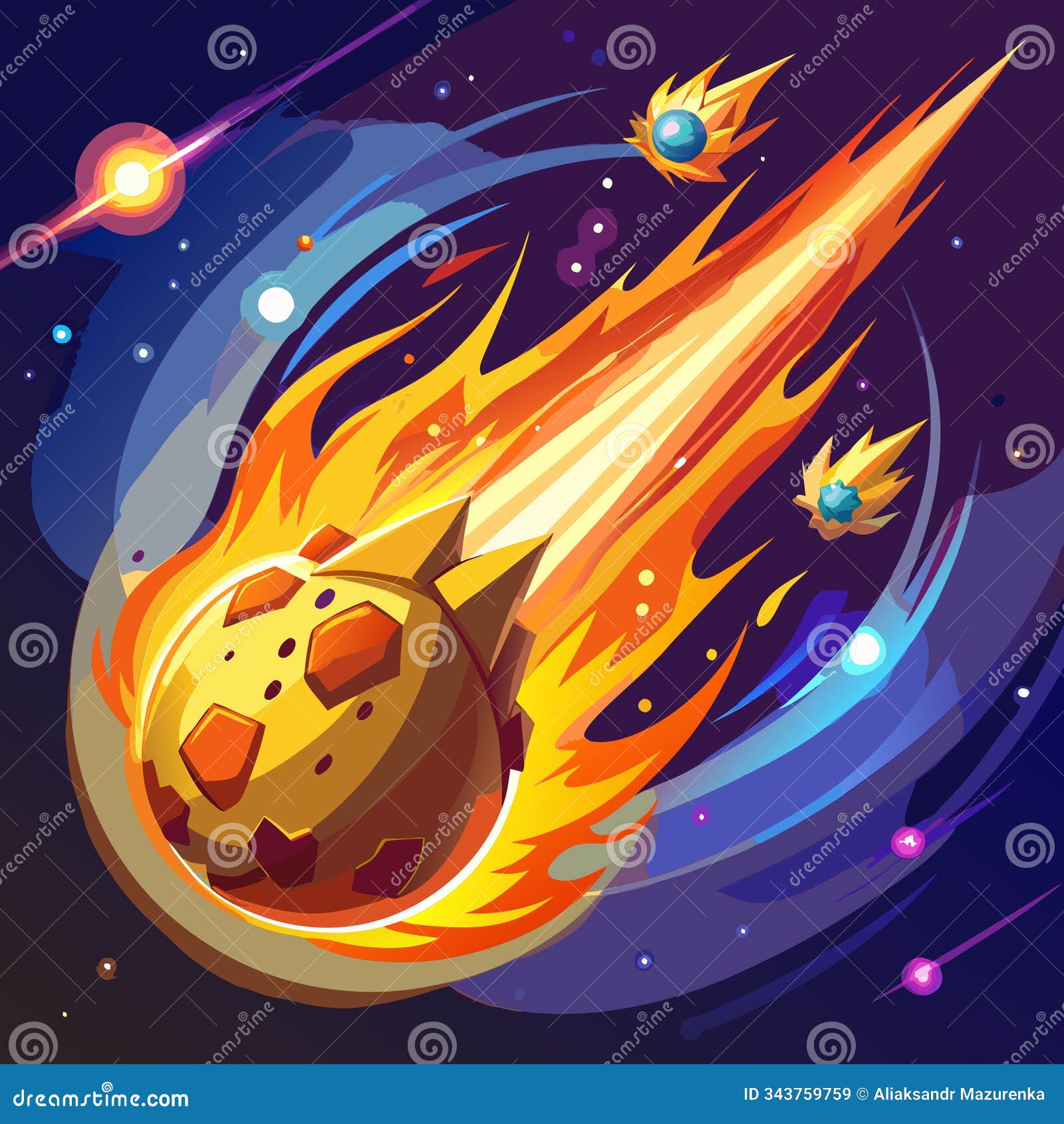 Comet or Meteor Trail and Magic Fire Effect Vector. Asteroid Fireball Shooting Isolated Shower ...