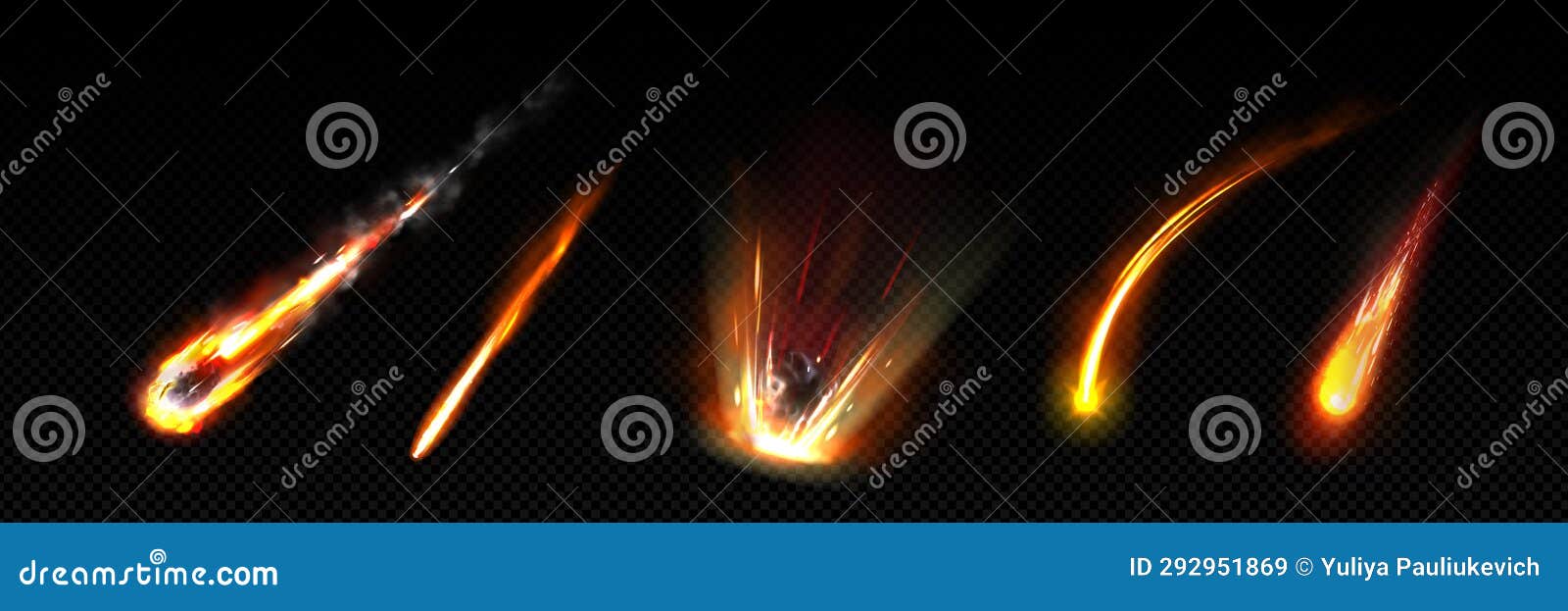 Comet or Meteor Trail and Magic Fire Effect Vector Stock Vector ...