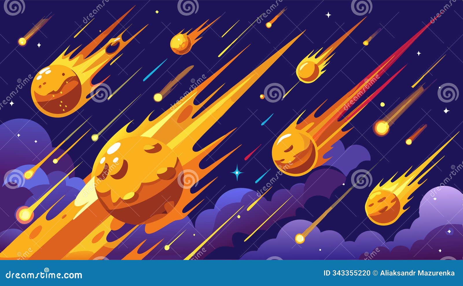 Comet and Meteoroid Fall Speed Trail Galaxy Vector Set. 3d Meteor ...