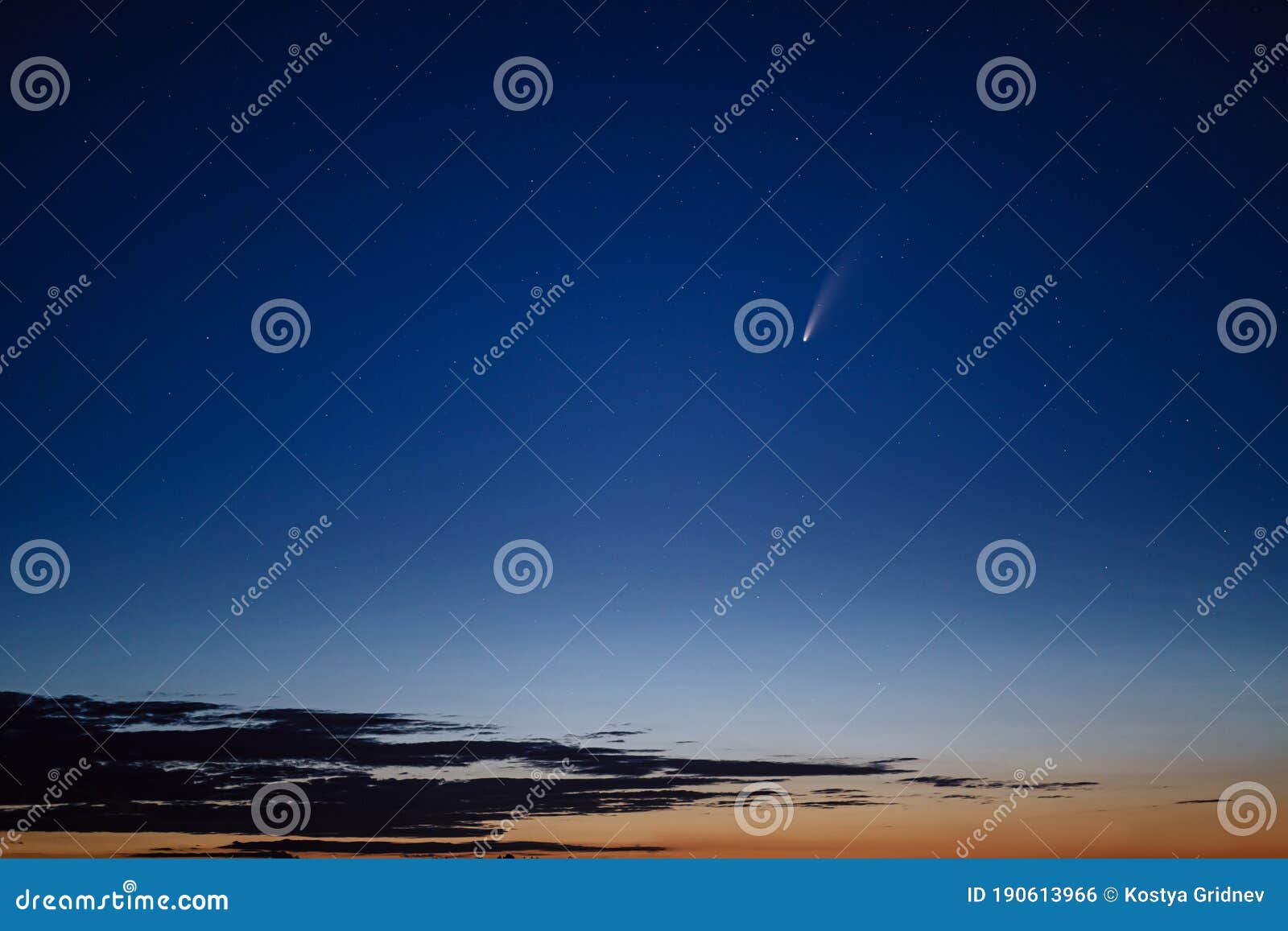 Comet in the Night Sky at Sunset Stock Photo - Image of light ...