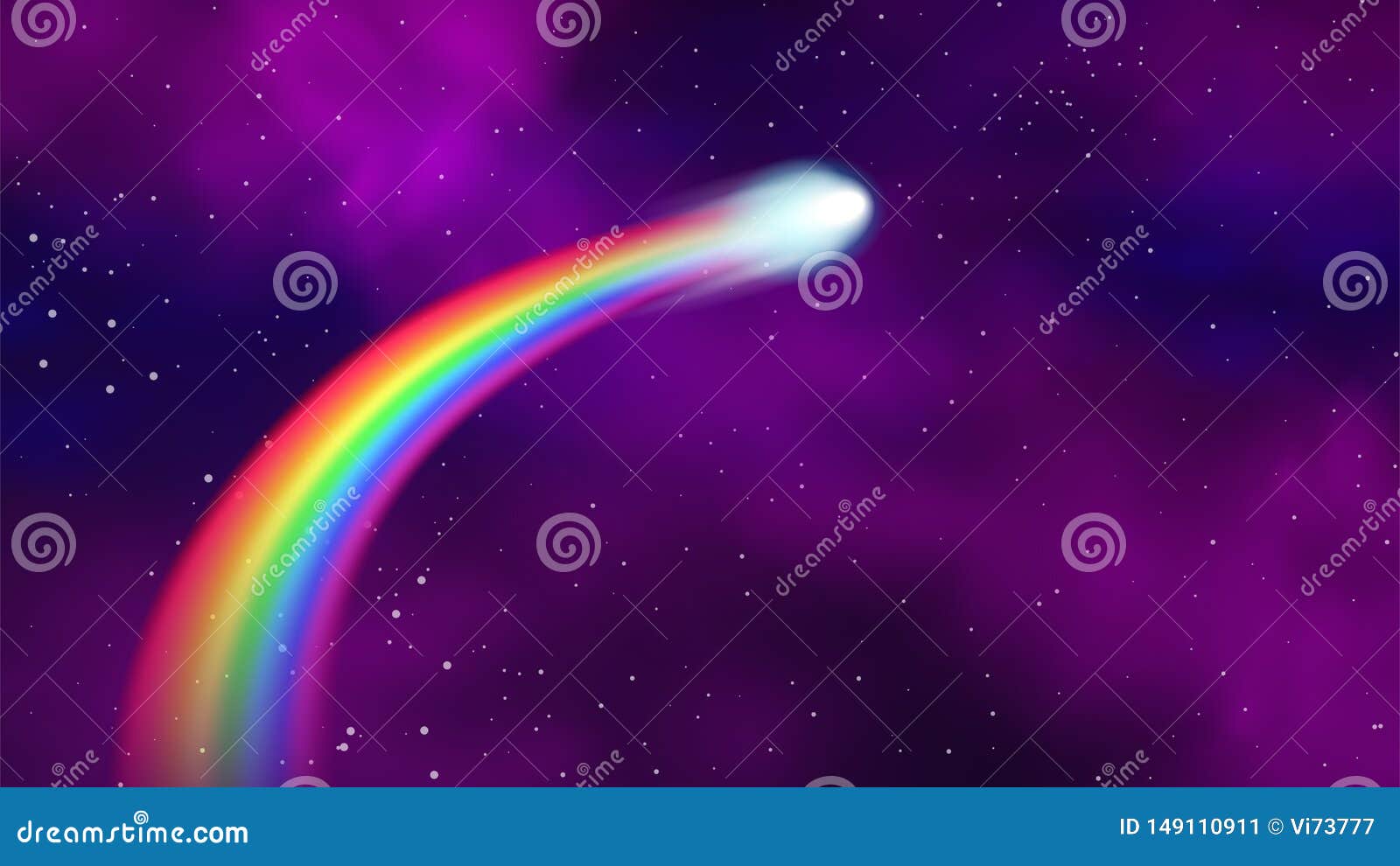 Comet with Rainbow Tail on Outer Space. Vector Illustration. Stock ...