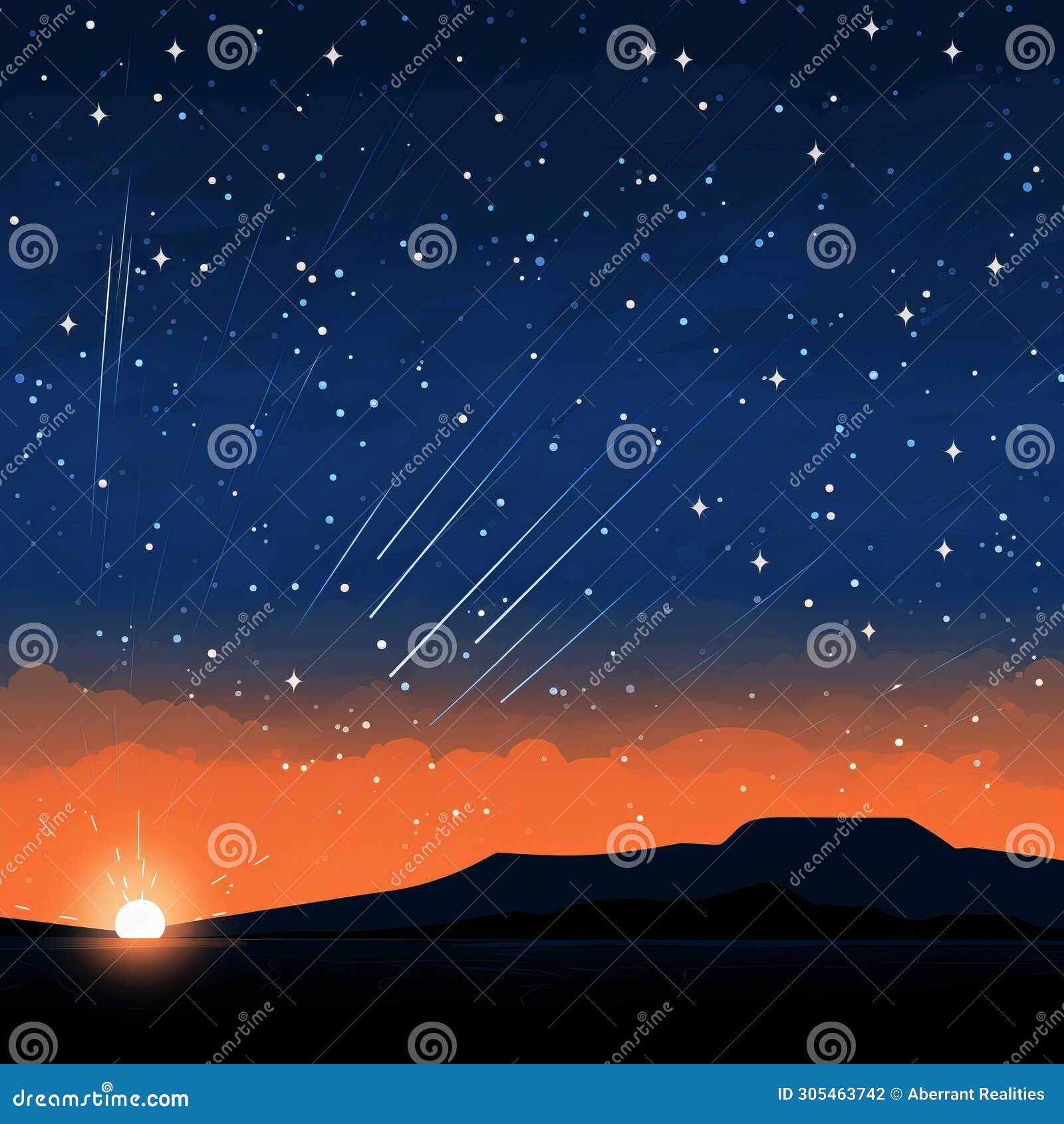 Comet Shooting Stars in the Sky Over the Ocean and Mountains Stock ...