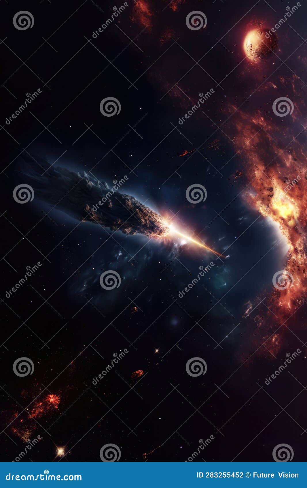 Comet in Space with Glowing Light and Stars, Created Using Generative ...