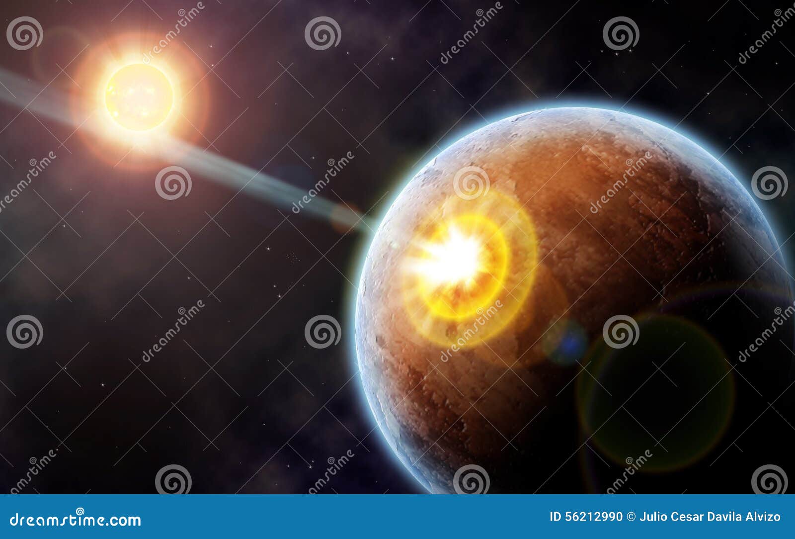 Comet Strike Against Desert Planet Stock Illustration - Illustration of ...