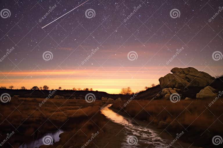 Comet Trail Amidst Constellation of Stars Stock Photo - Image of ...