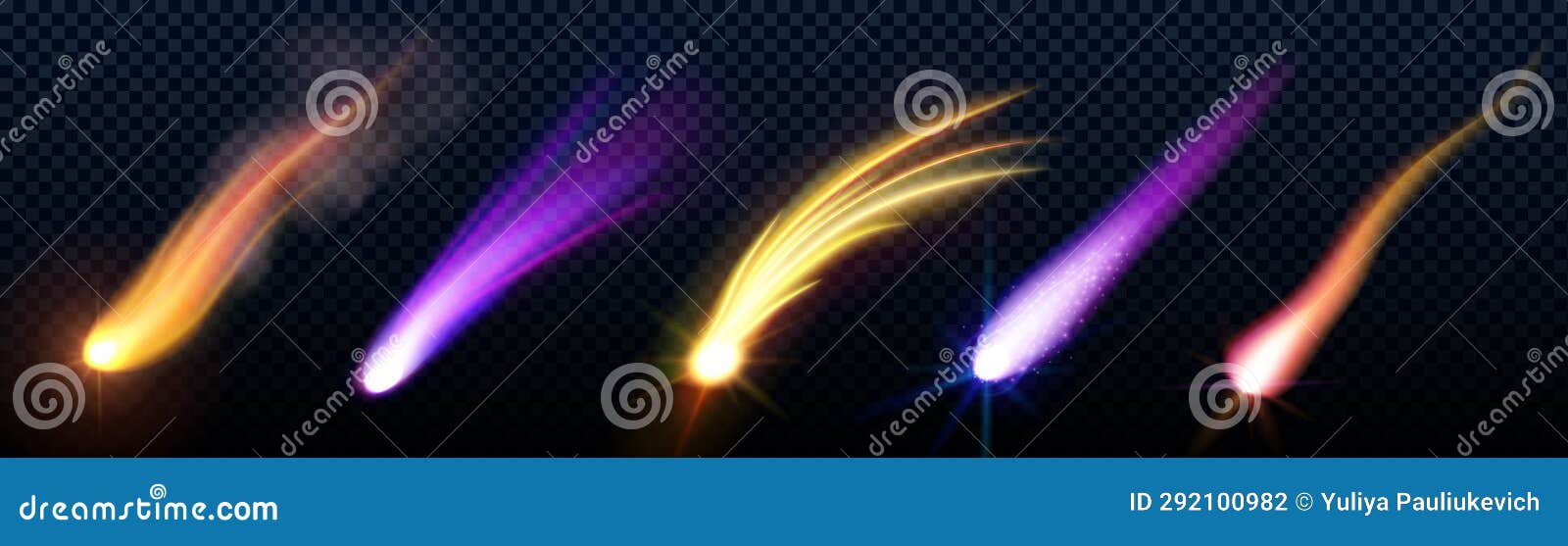 Comet Trail Effect and Meteor Star Light Vector Stock Illustration ...