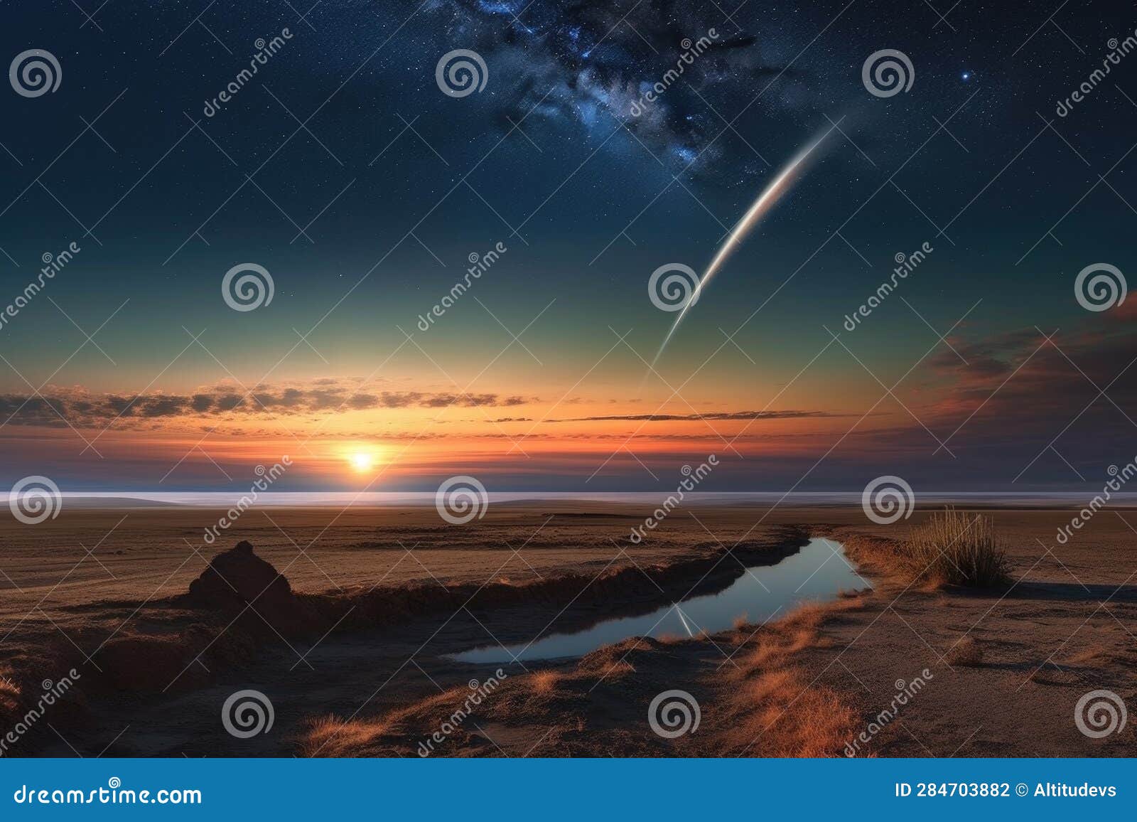 Comets Tail Curving Around Earths Horizon Stock Photo - Image of ...