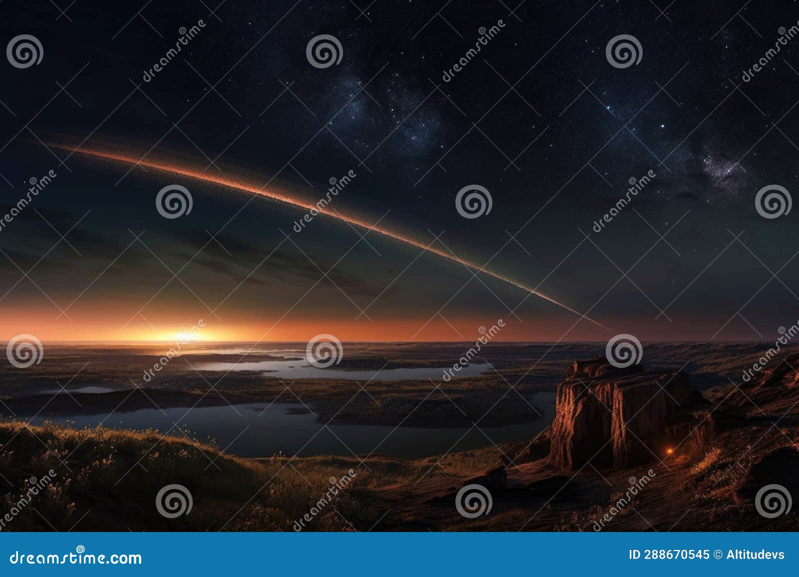 Comets Tail Curving Around Earths Horizon Stock Image - Image of ...