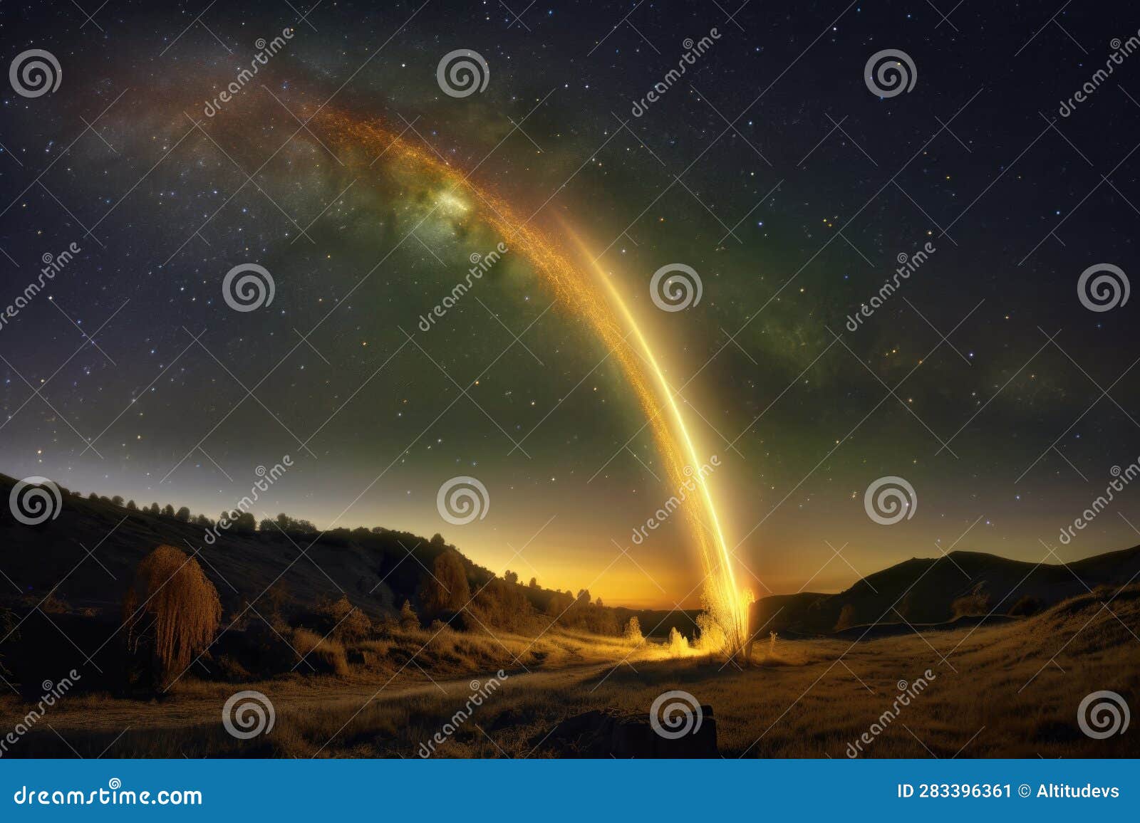 Comets Tail Illuminated Against The Milky Way Stock Illustration