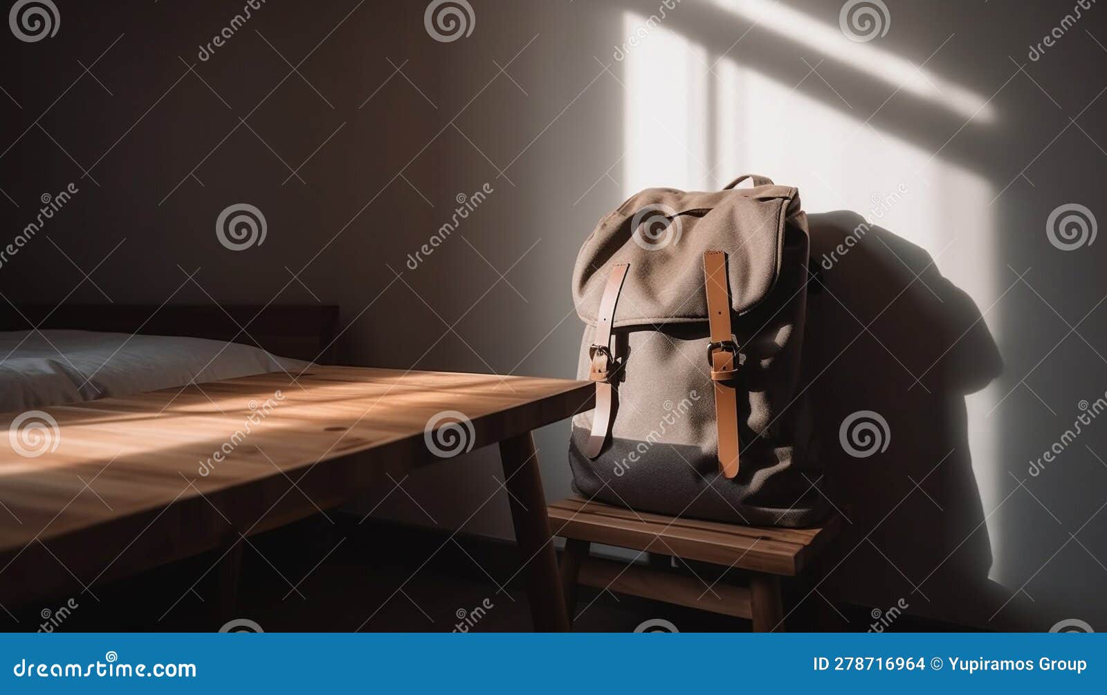 Comfortable Backpack Resting on Modern Bed in Domestic Bedroom ...
