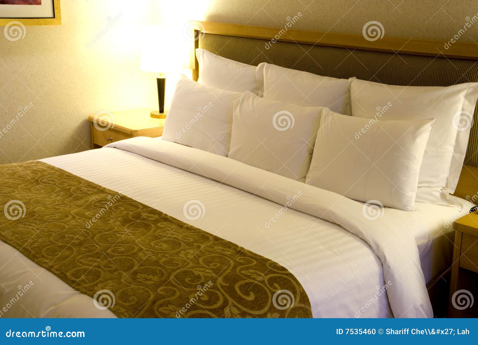 Comfortable Bed stock photo. Image of lighting, pillows - 7535460