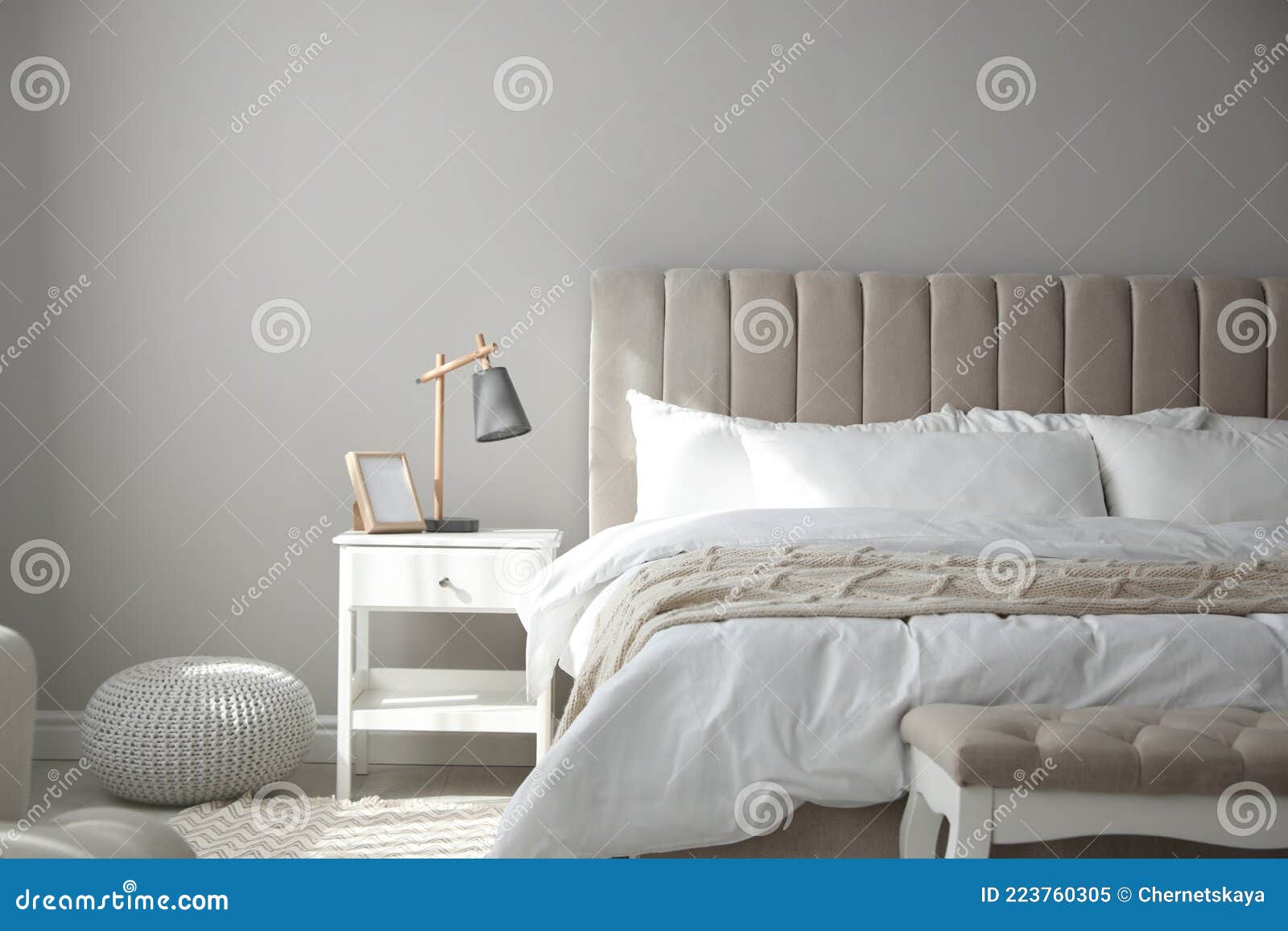 Comfortable Bed with Clean White Linens Indoors Stock Image - Image of ...