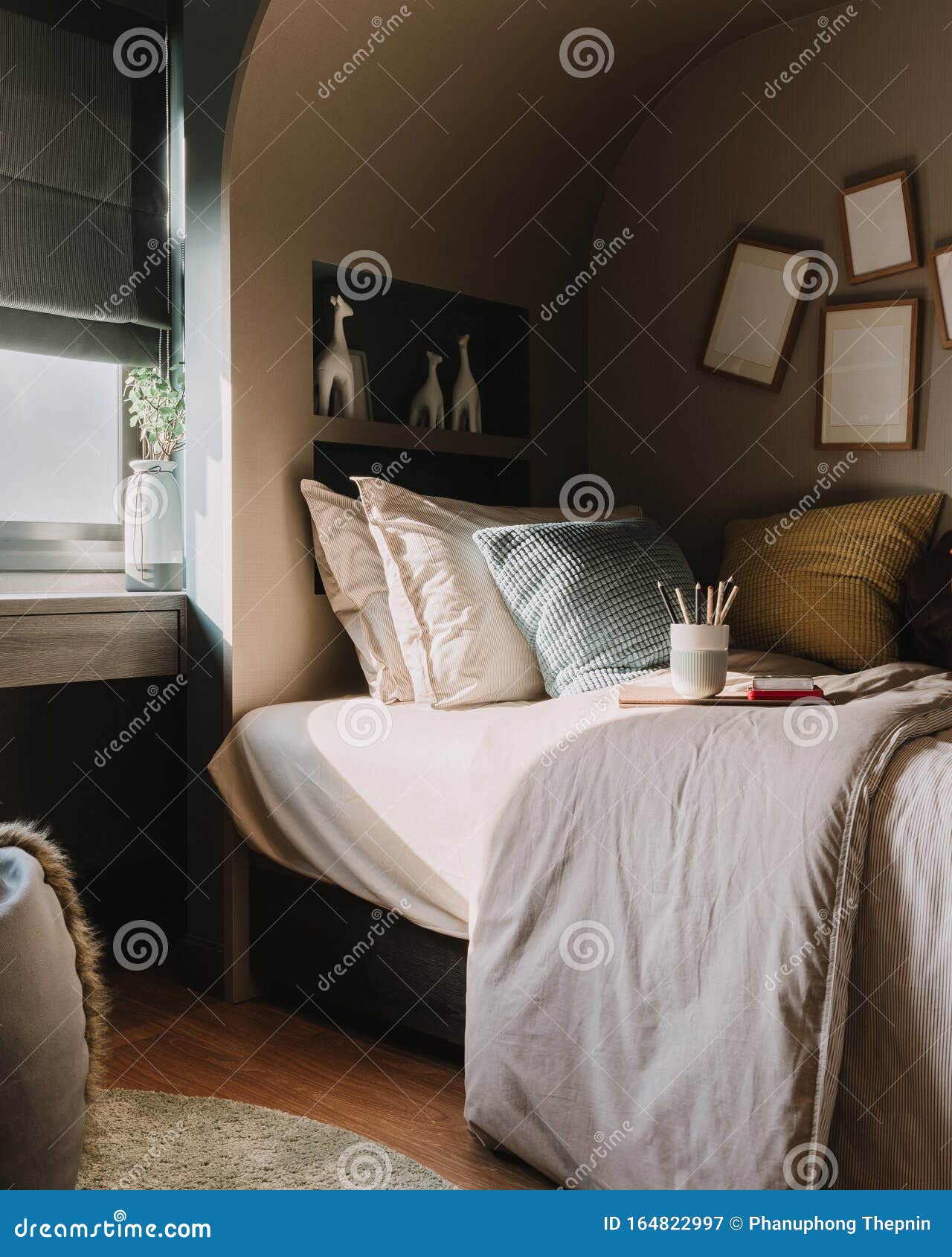 Comfortable Bed in Modern Room. Stock Image - Image of comfortable ...