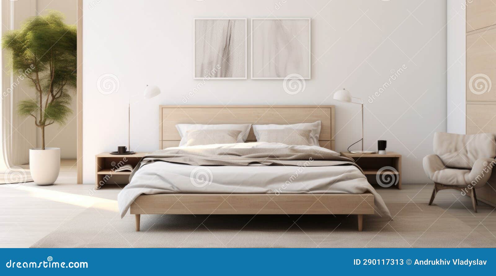 Comfortable Bed in Stylish Modern Bedroom. Home Interior Design Stock ...