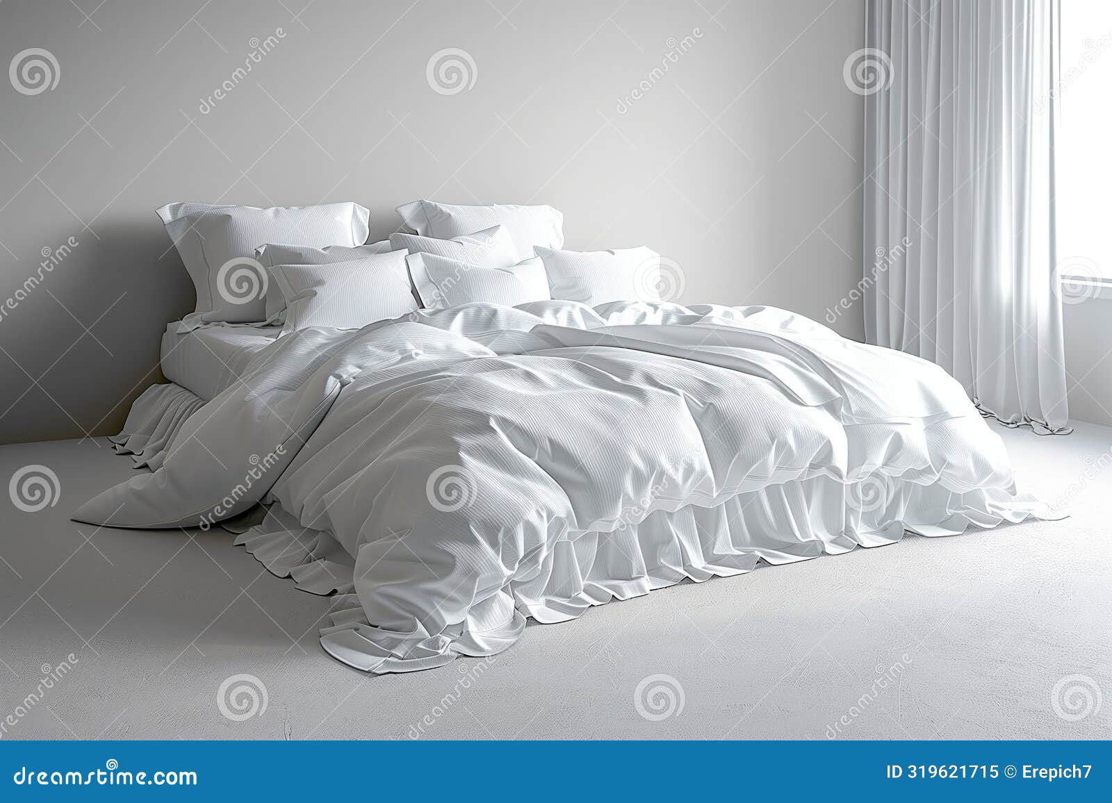 Comfortable Bed, White Sheets and Pillows in a Room, Featuring Flooring ...