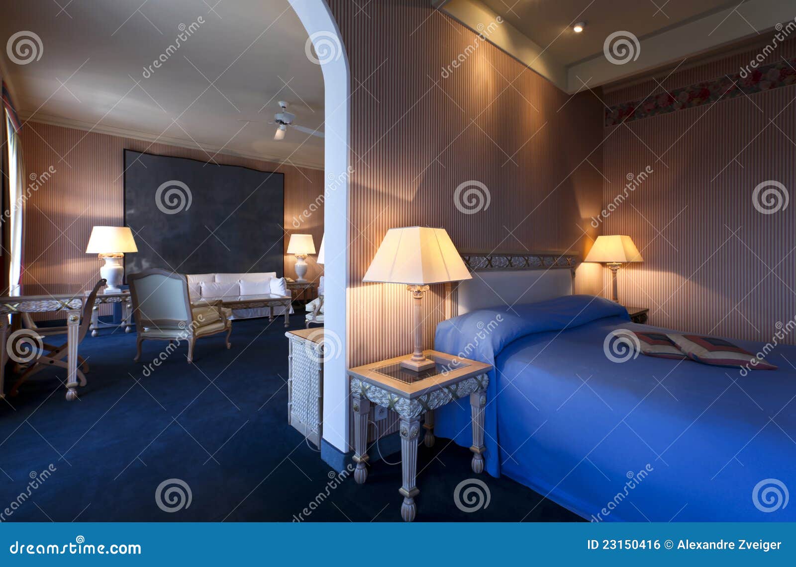 Comfortable Bedroom by Night Stock Photo - Image of classic, night ...