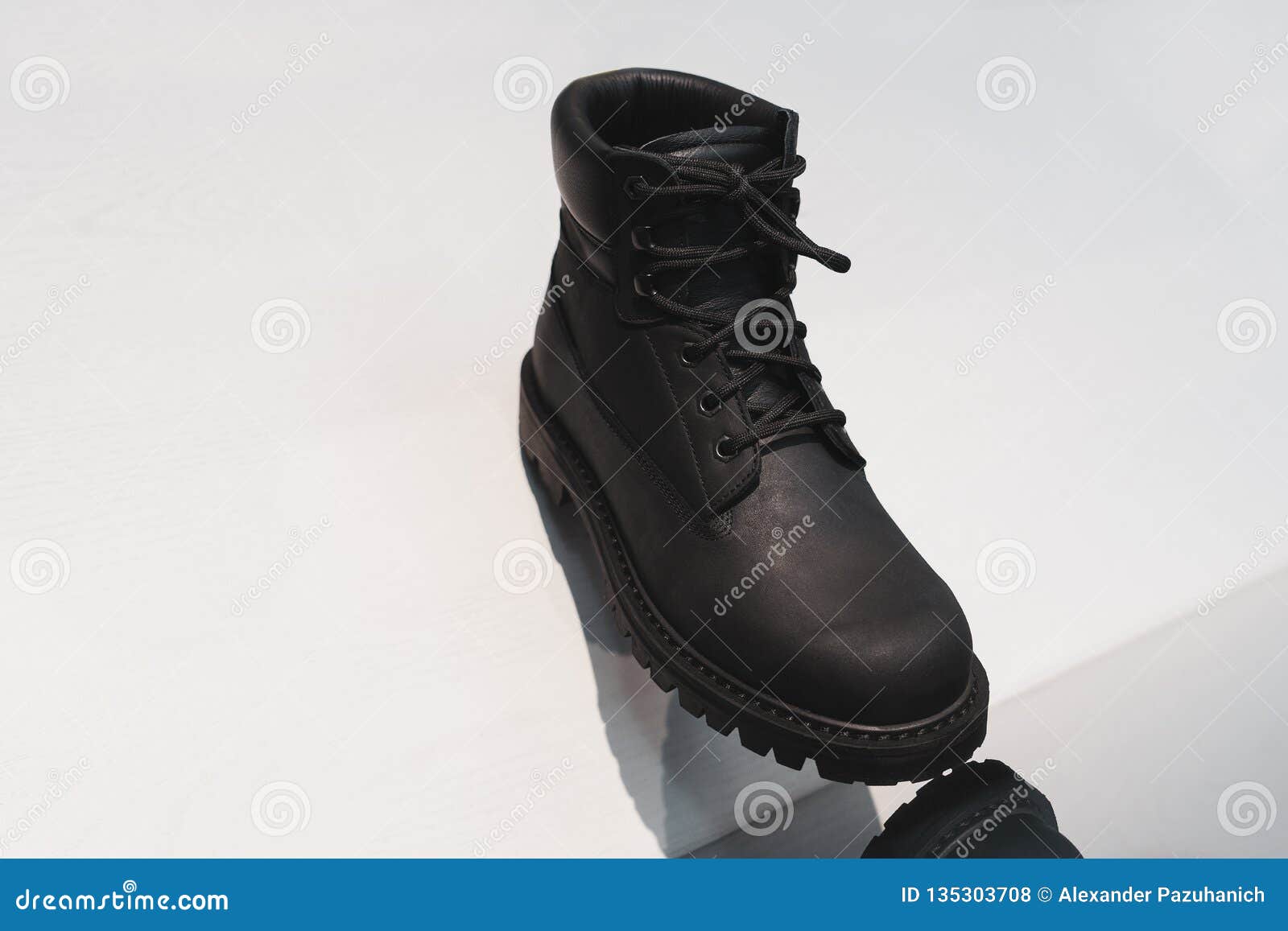 Comfortable Black Single Men`s Leather Boot. Stock Photo - Image of ...