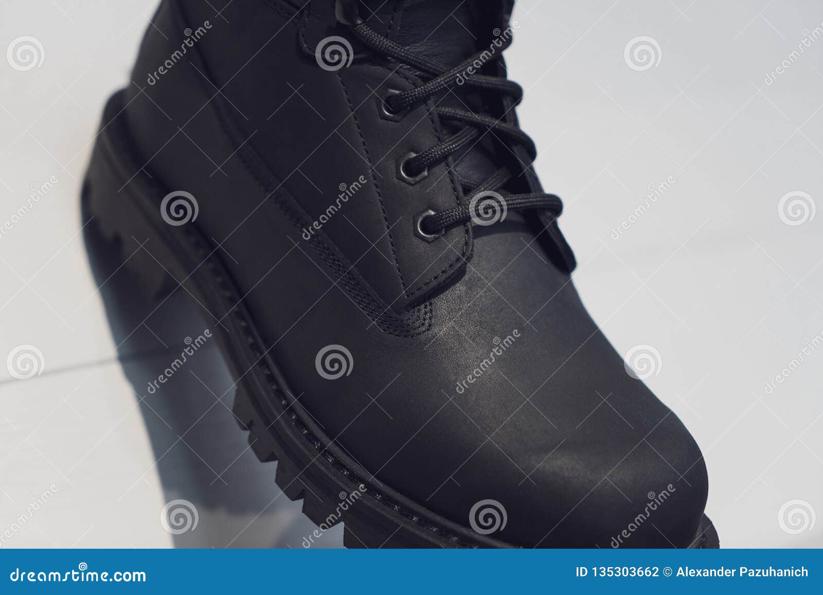 Comfortable Black Single Men`s Leather Boot. Stock Photo - Image of ...