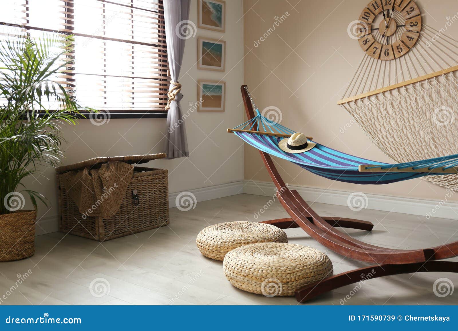 Comfortable Blue Hammock in Room. Interior Design Stock Image - Image ...